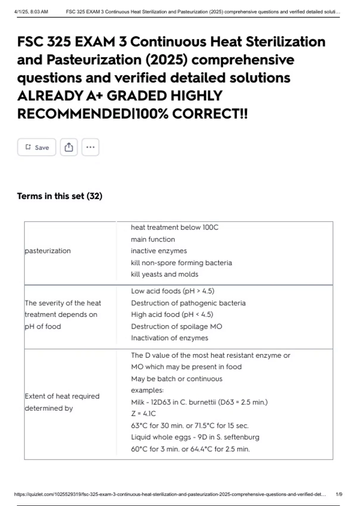 FSC 325 EXAM 3 Continuous Heat Sterilization and Pasteurization (2025) comprehensive questions ...