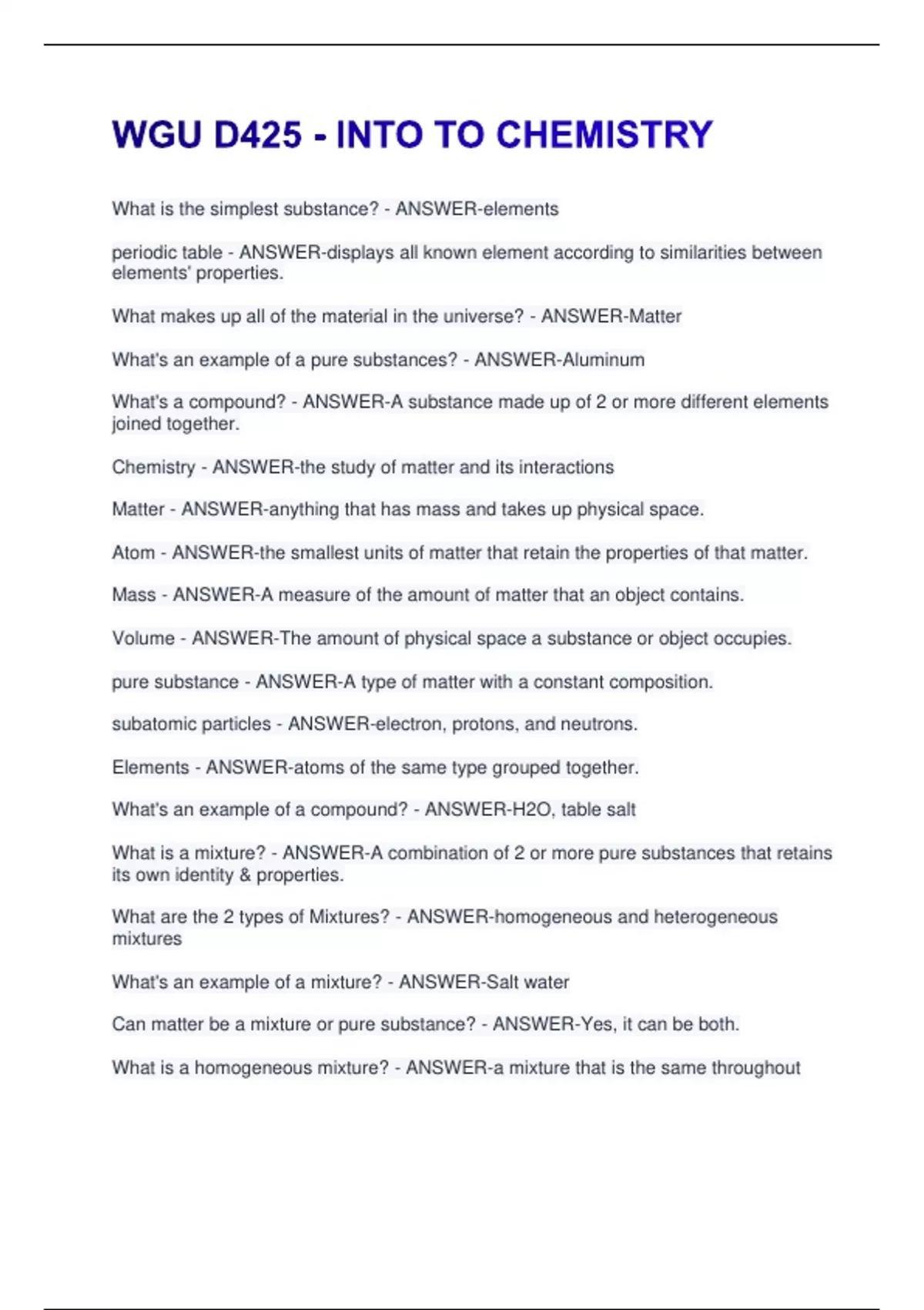 WGU D425 - INTO TO CHEMISTRY 2025 QUESTIONS WITH 100% SOLVED ANSWERS ...