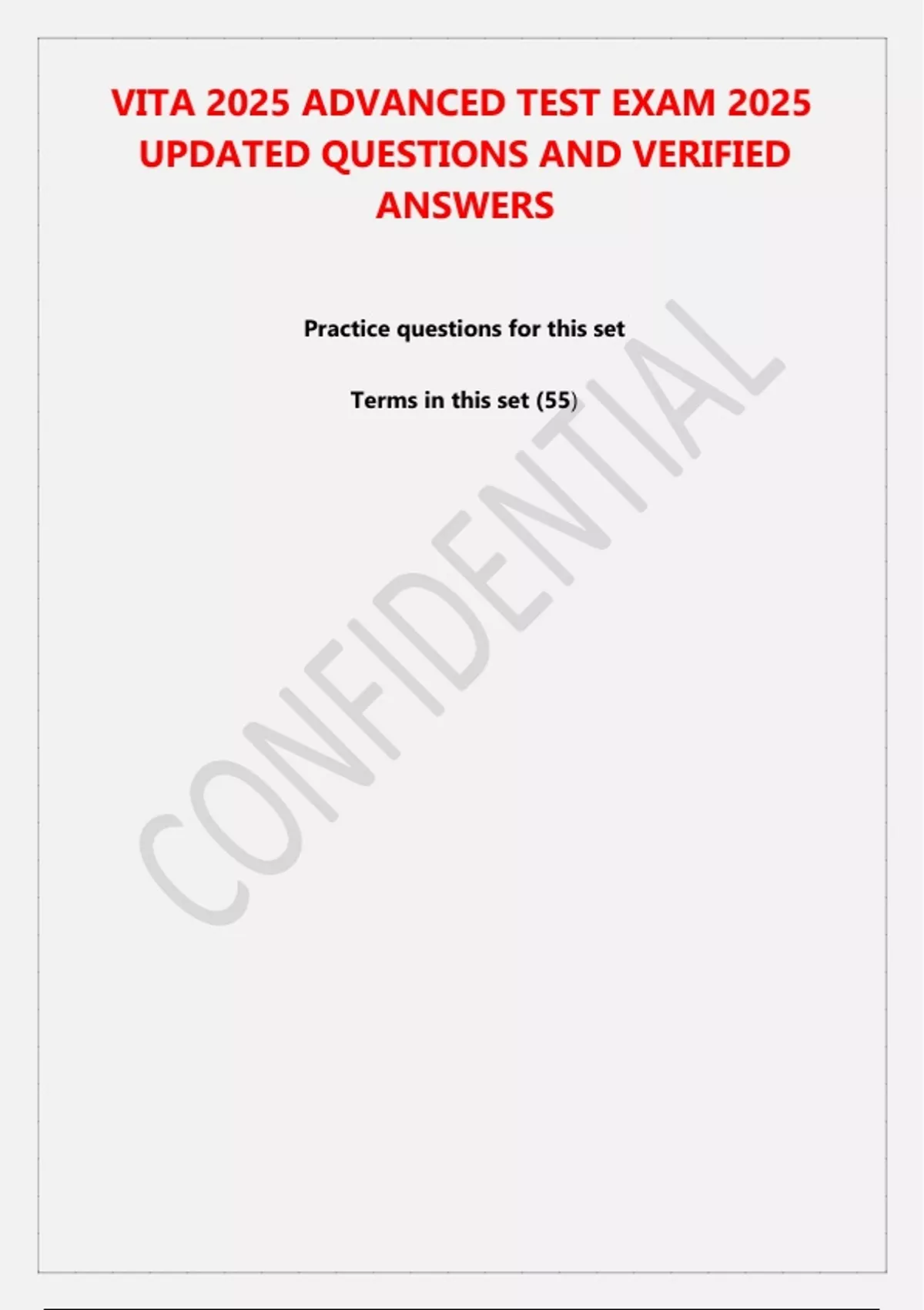 Bundled VITA 2025 ADVANCED TEST EXAM 2025 QUESTIONS AND ANSWERS - Stuvia US