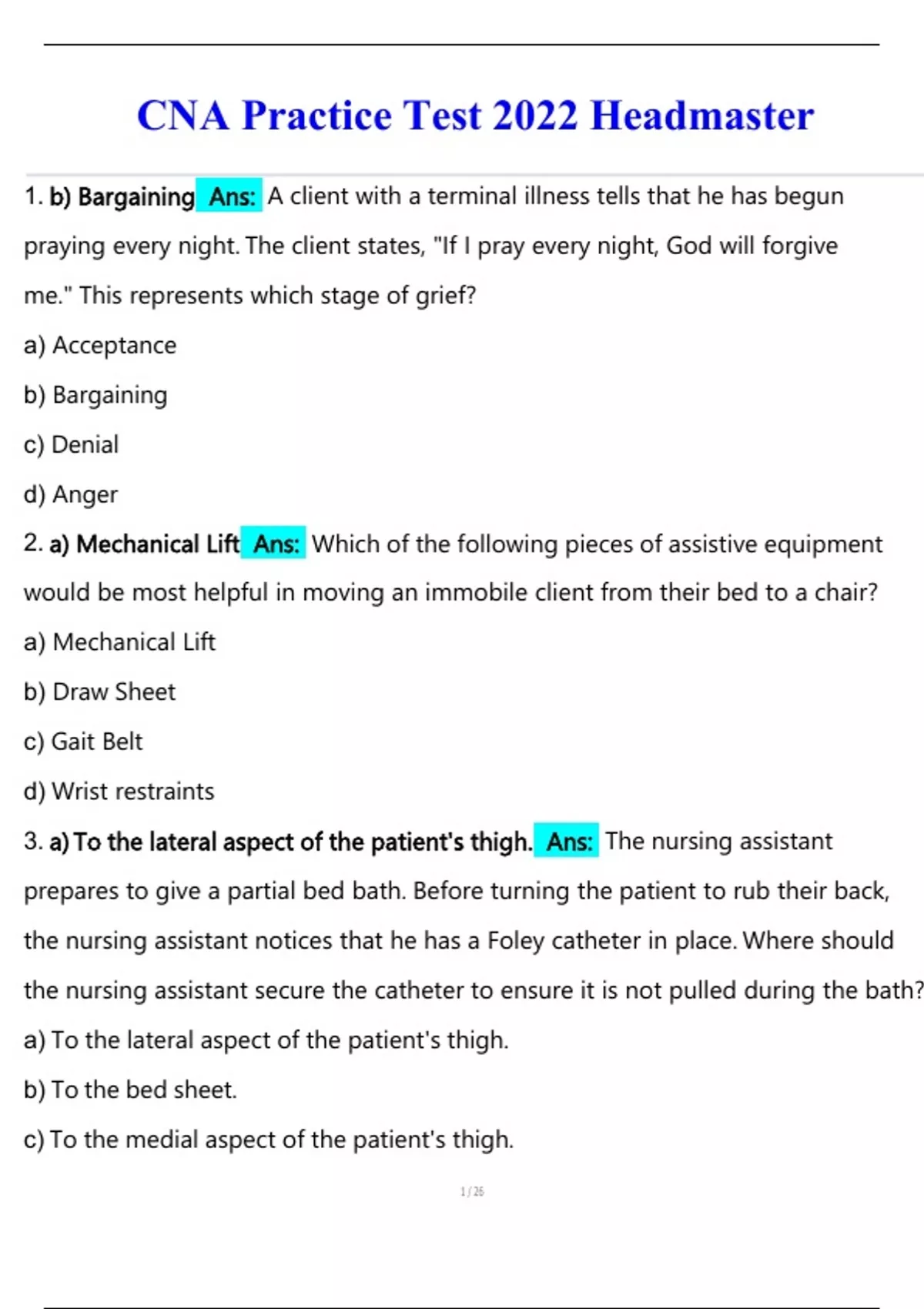 CNA Practice Test 2025 Headmaster questions and answers 100% verified ...