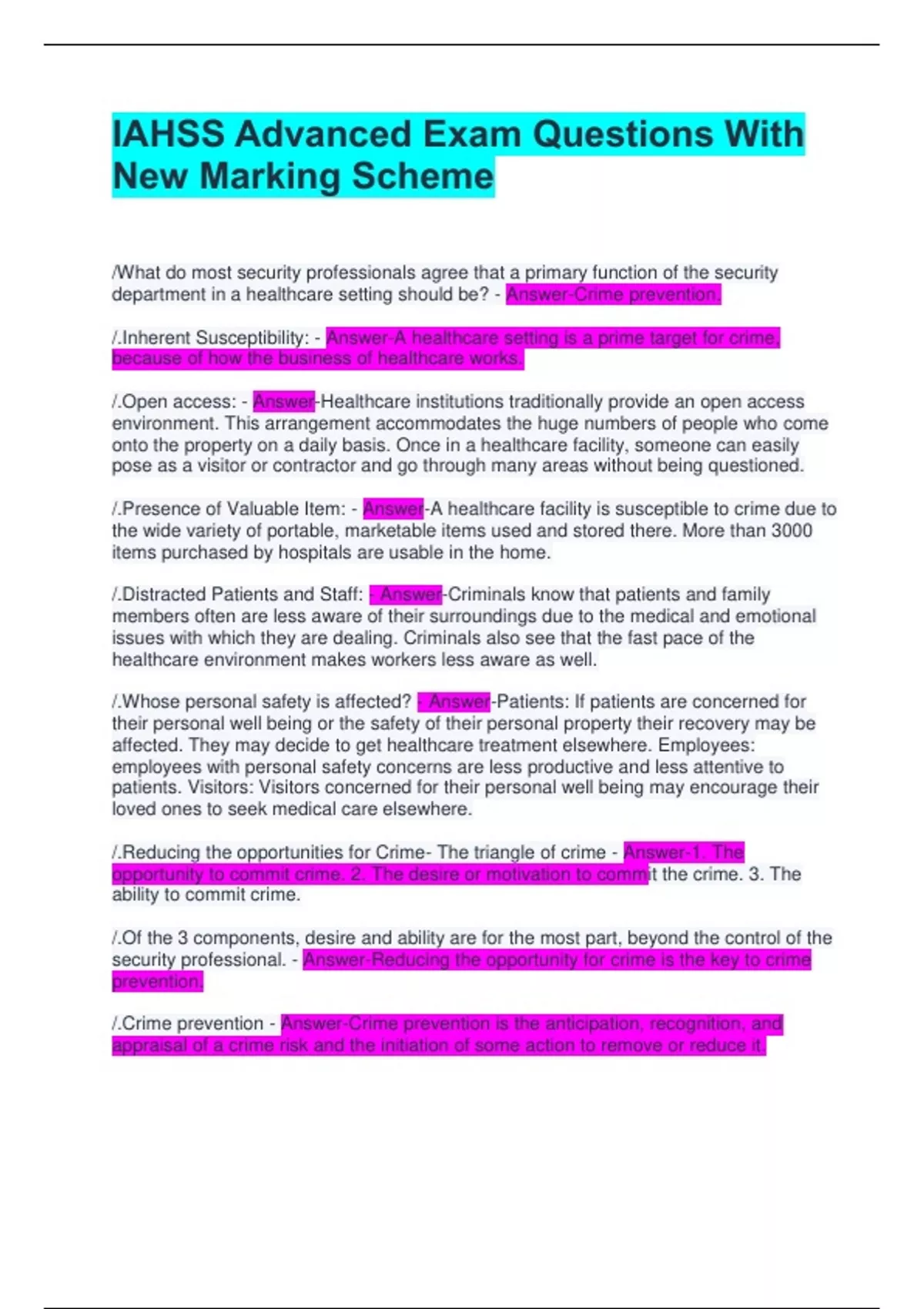 IAHSS Advanced Exam Questions With New Marking Scheme - IAHSS Advanced ...