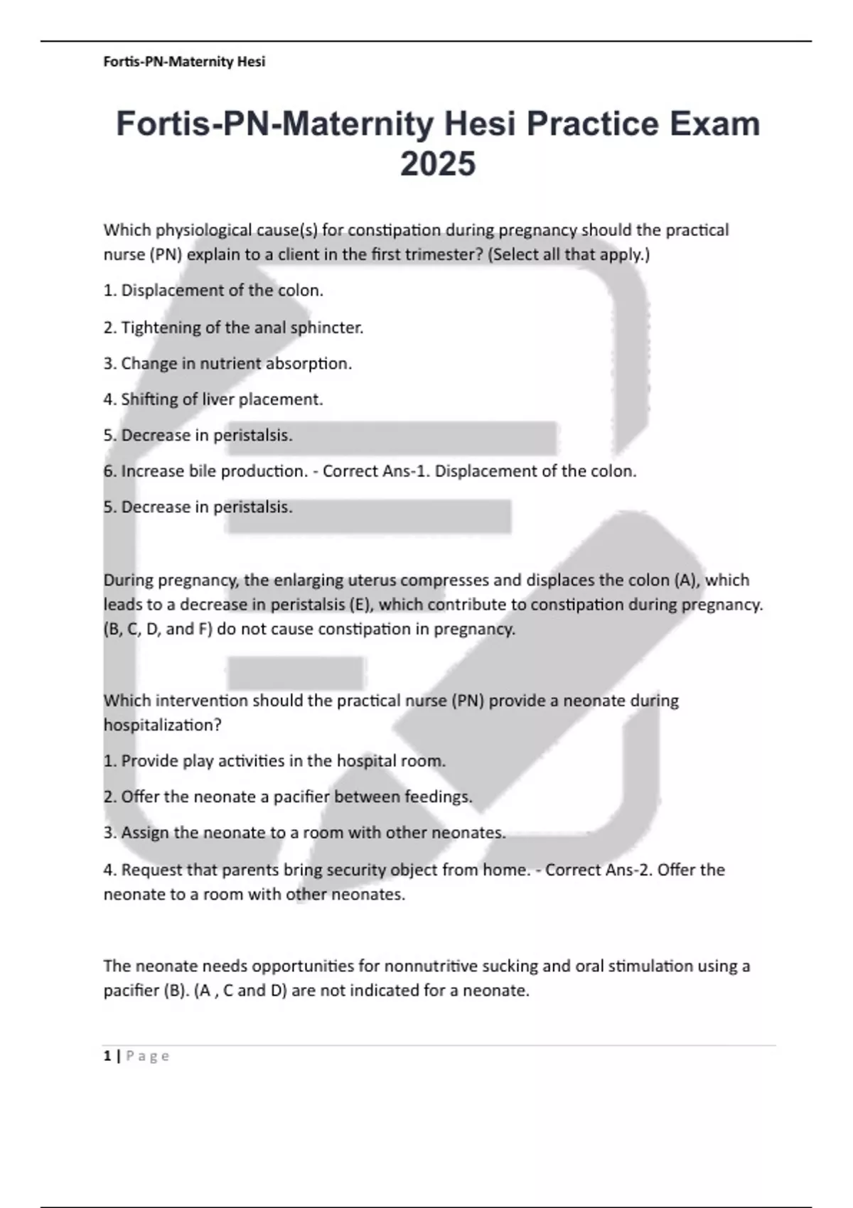 Fortis-PN-Maternity Hesi Practice Exam 2025 - Fortis-PN-Maternity Hesi ...