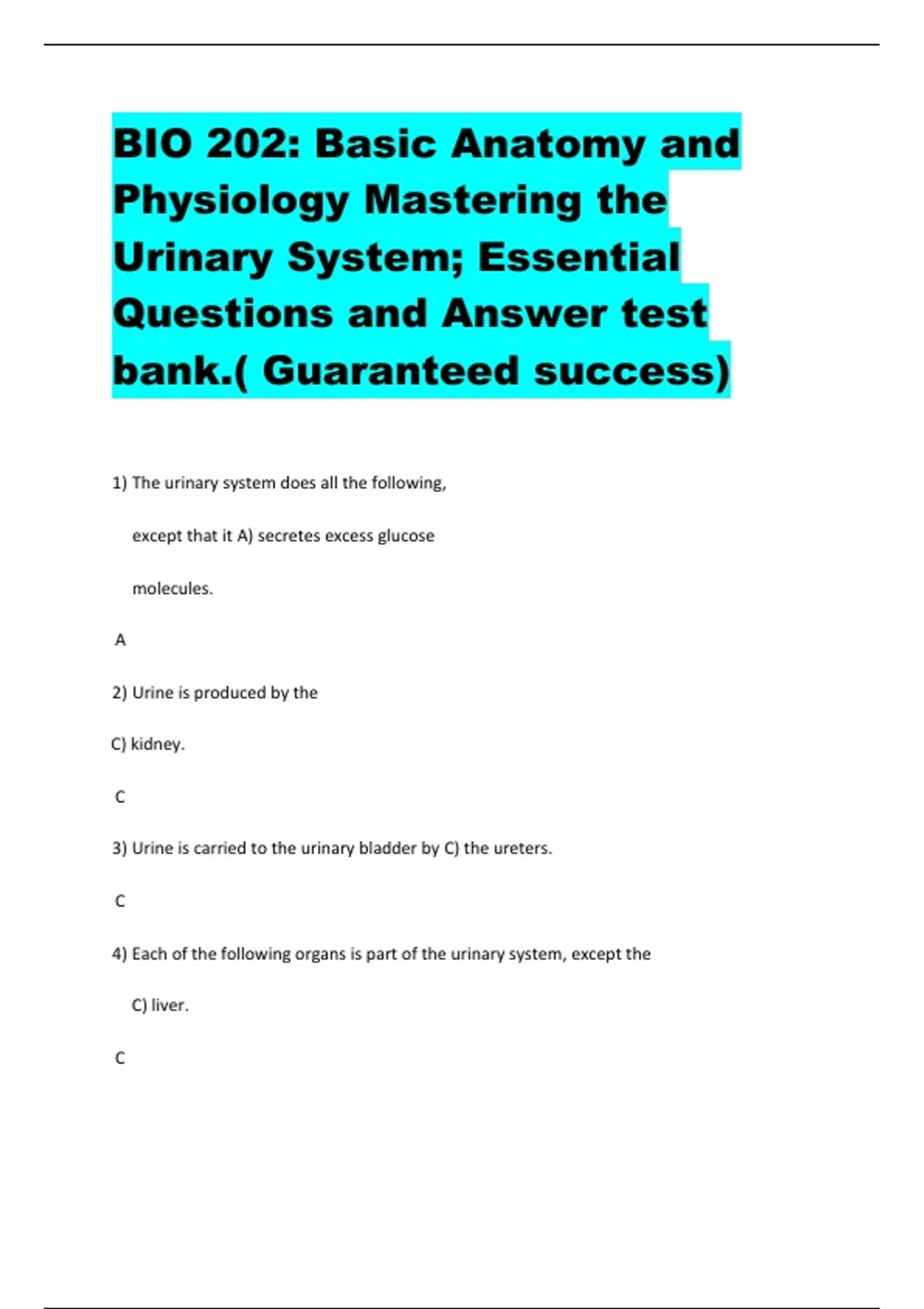 BIO 202: Basic Anatomy and Physiology Mastering the Urinary System ...