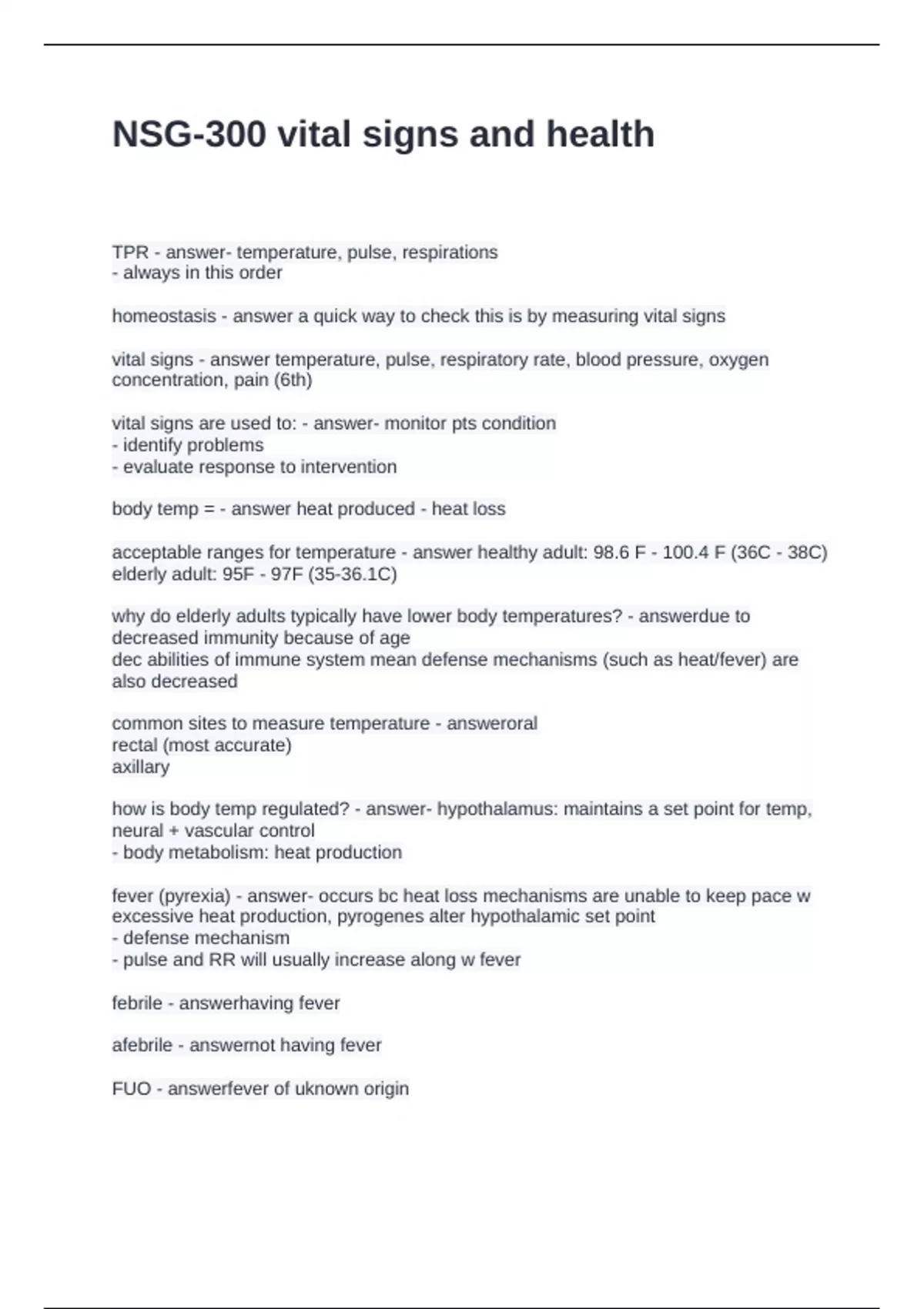 NSG-300 vital signs and health questions with correct answers - NSG 300 ...
