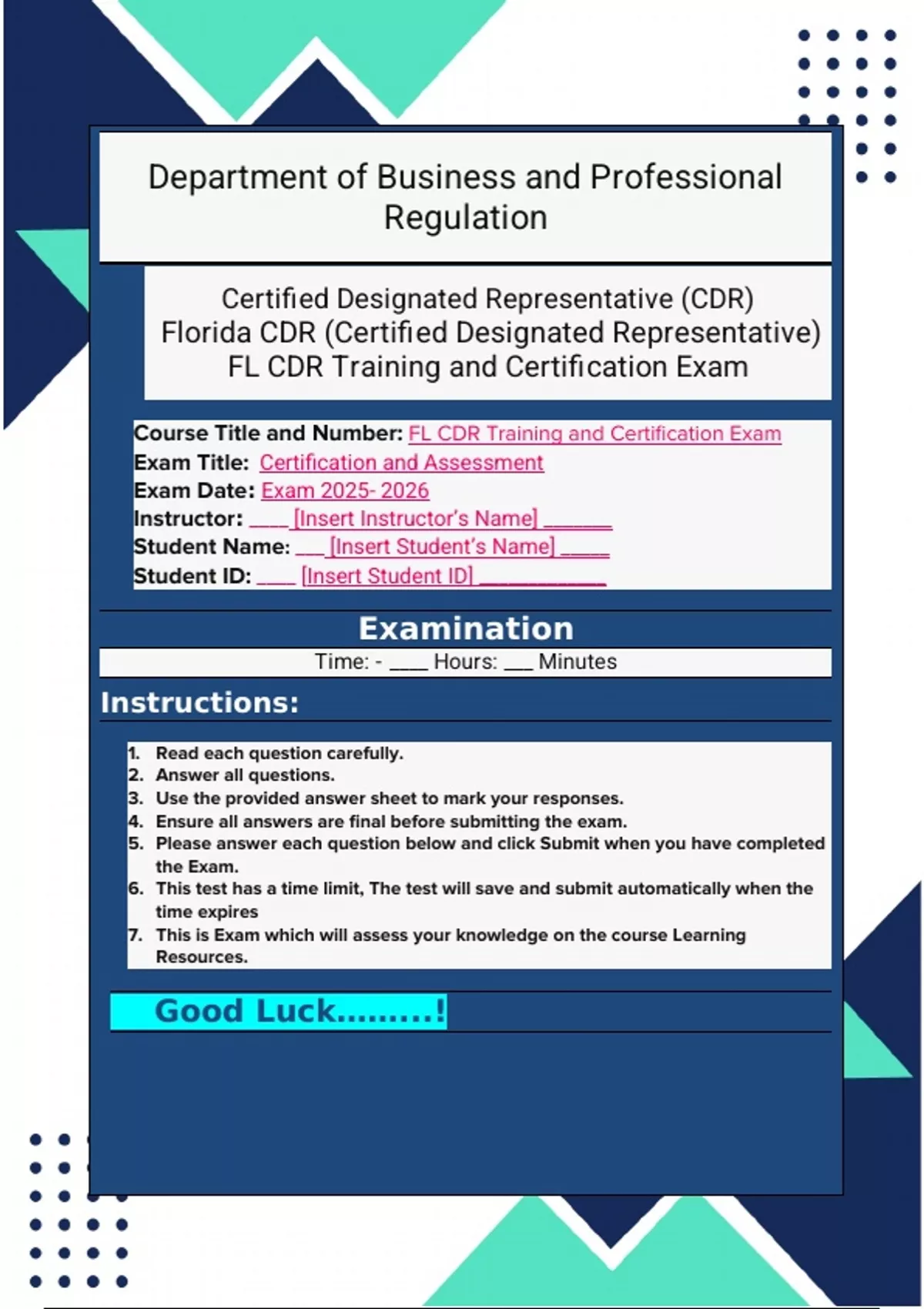 Florida CDR Training and Certification Exam Florida CDR (Certified ...