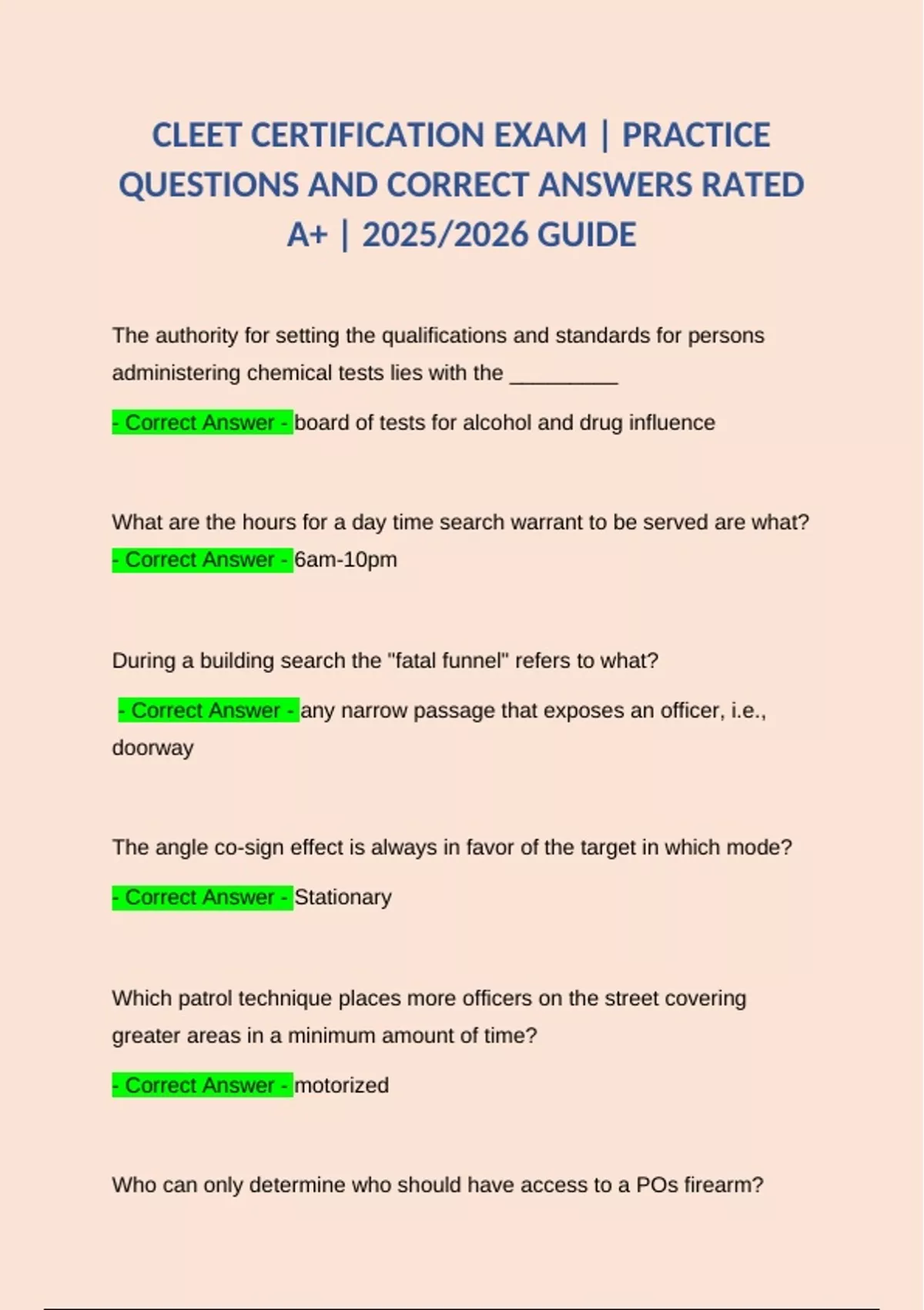 BUNDLE FOR CLEET PHASE 1, 2, 3, & 4 CERTIFICATION TEST & FINAL EXAMS ...