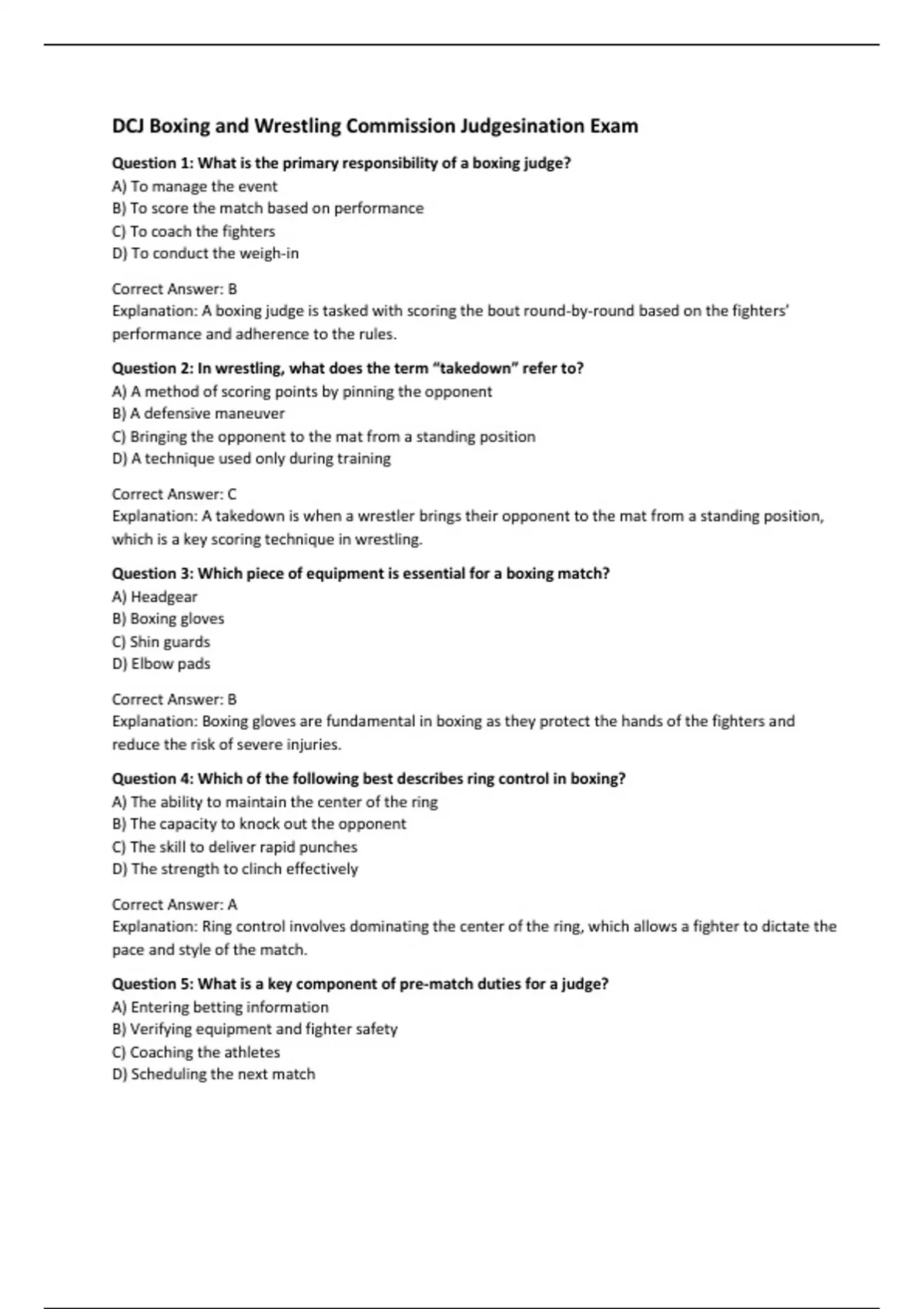 DCJ Boxing and Wrestling Commission Judgesination Exam - Computers ...