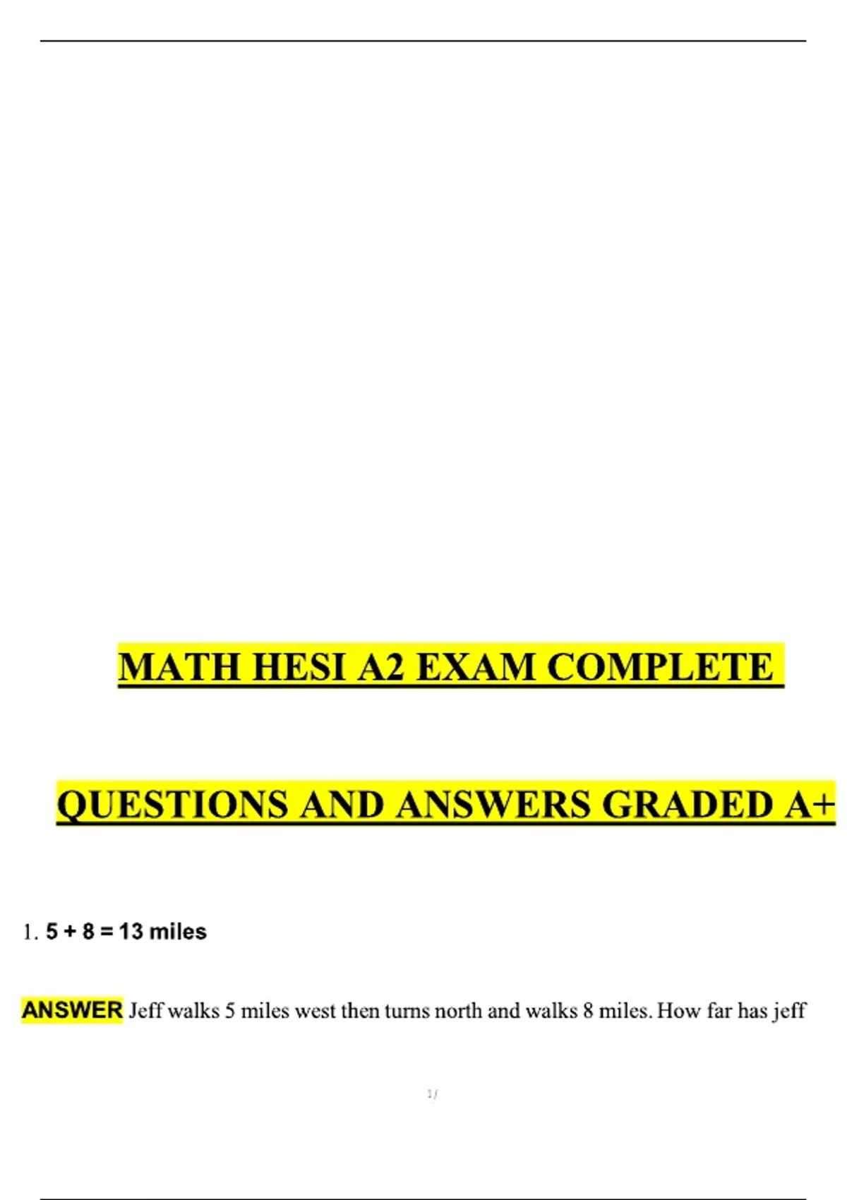 HESI A2 MATH VERSION 1 Exams Questions with Correct Answers 2023/2024 ...