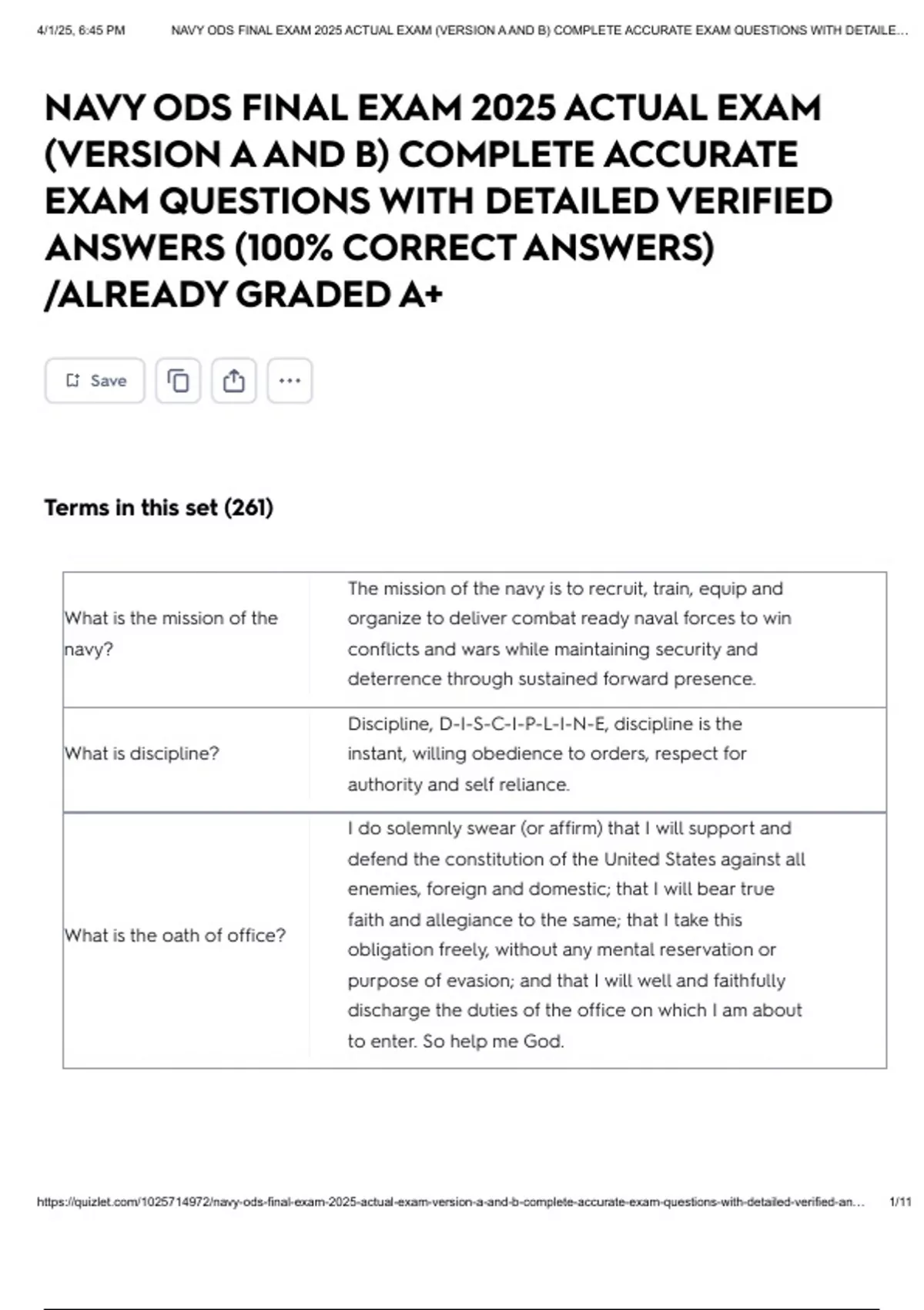 NAVY ODS FINAL EXAM 2025 ACTUAL EXAM (VERSION A AND B) COMPLETE ...