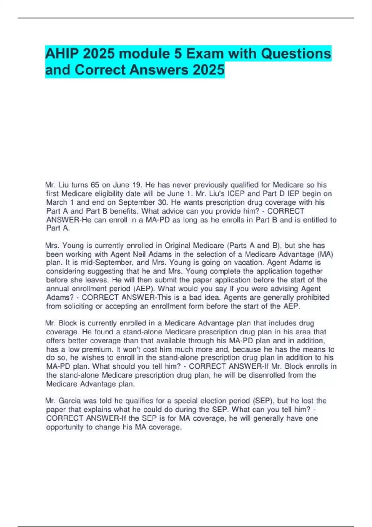 AHIP 2025 module 5 Exam with Questions and Correct Answers 2025. - AHIP 2025 - Stuvia US