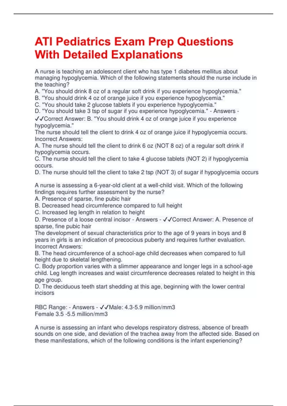 ATI Pediatrics Exam Prep Questions With Detailed Explanations - ATI ...