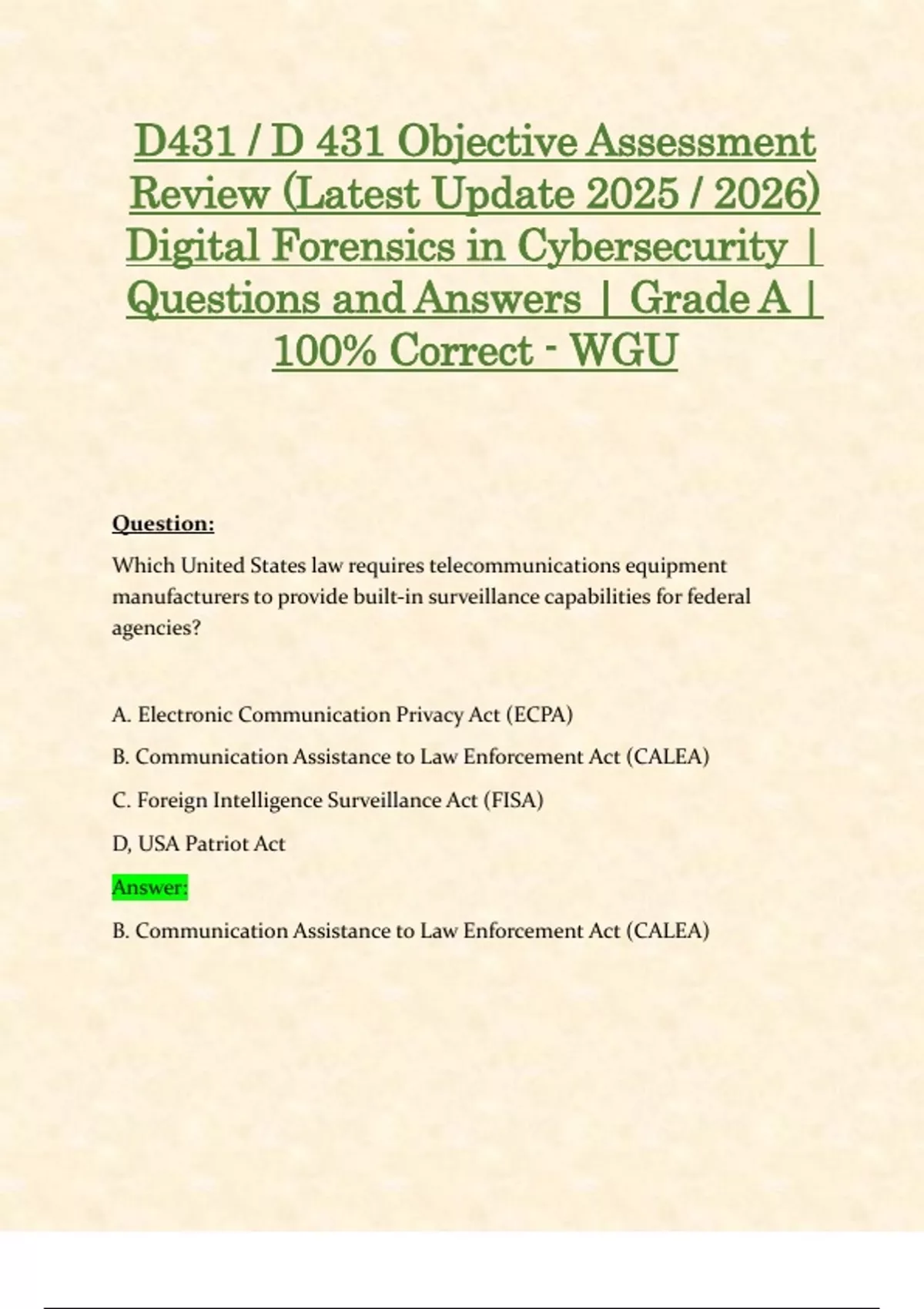 D431 / D 431 Objective Assessment Review (Latest Update 2025 / 2026 ...