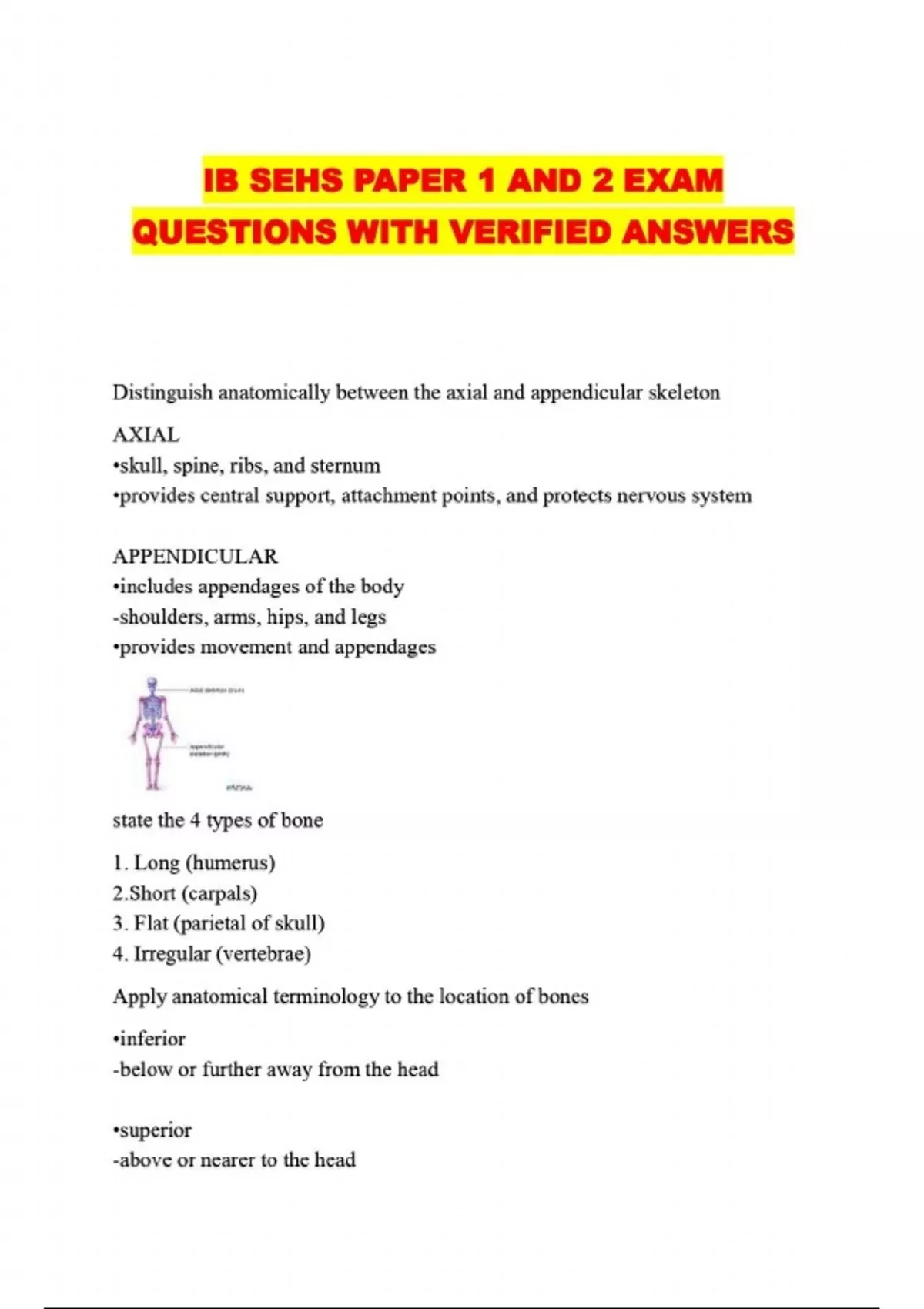 IB SEHS PAPER 1 AND 2 EXAM QUESTIONS WITH VERIFIED ANSWERS - IB SEHS ...
