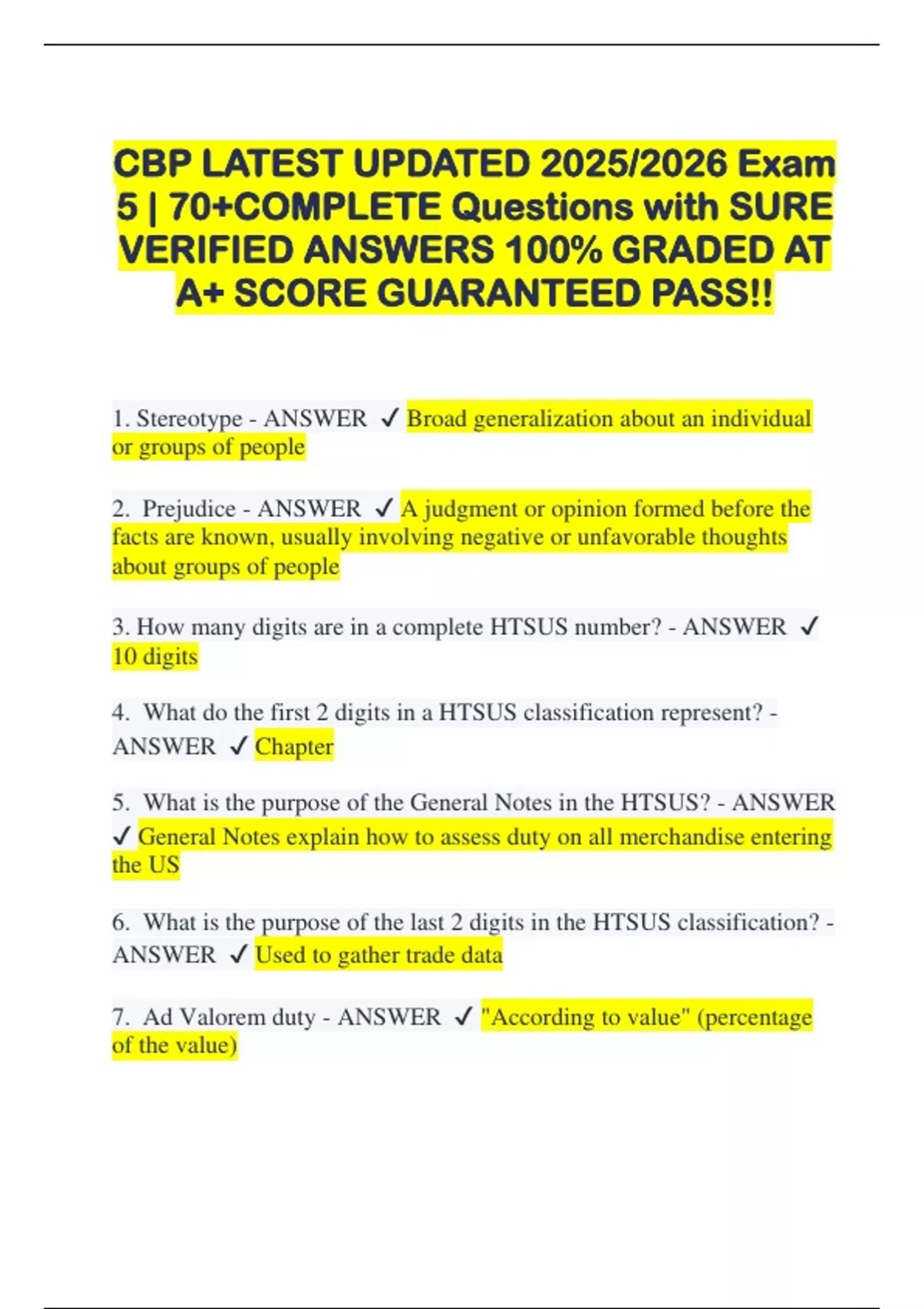 CBP LATEST UPDATED 2025/2026 Exam 5 | 70+COMPLETE Questions with SURE ...