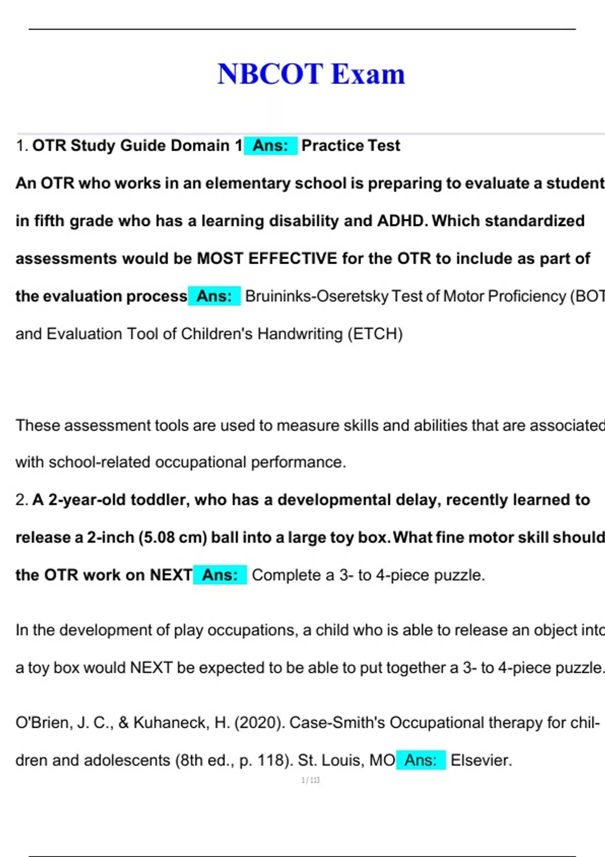 NBCOT PRACTICE TEST QUESTIONS AND ANSWERS (2025/2026) - NBCOT - Stuvia US