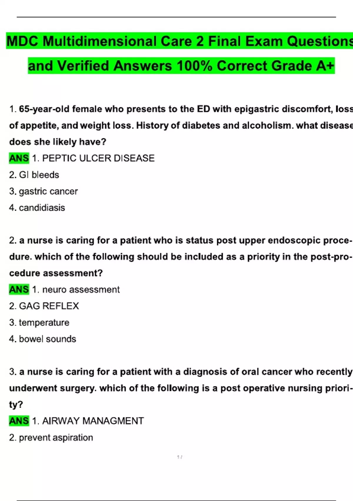 2025 NUR2502/ NUR 2502 MDC Multidimensional Care 2-Final Exam Actual Qs & Ans to Pass the Exam ...