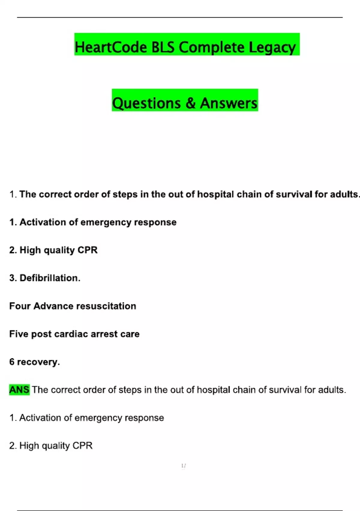 HEARTCODE BLS BUNDLED EXAMS *** INSTANT DOWNLOAD AS PDF FILE ...