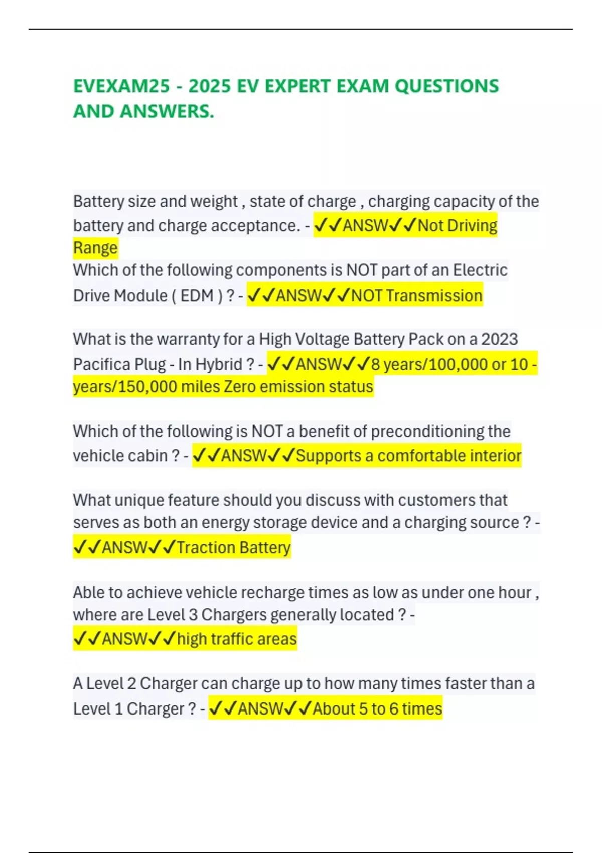 EVEXAM25 - 2025 EV EXPERT EXAM QUESTIONS AND ANSWERS. Battery size and ...