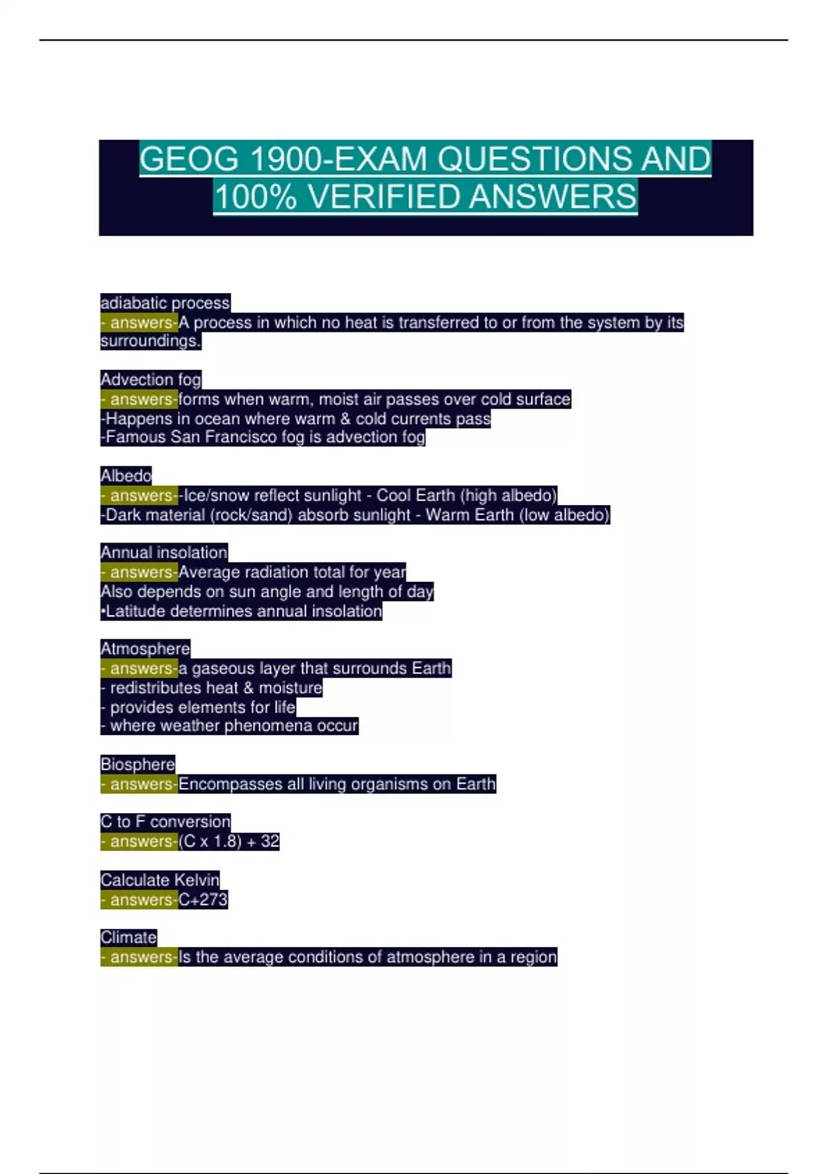 GEOG 1900: Atmospheric Processes, Weather, and Climate - Exam Guide ...