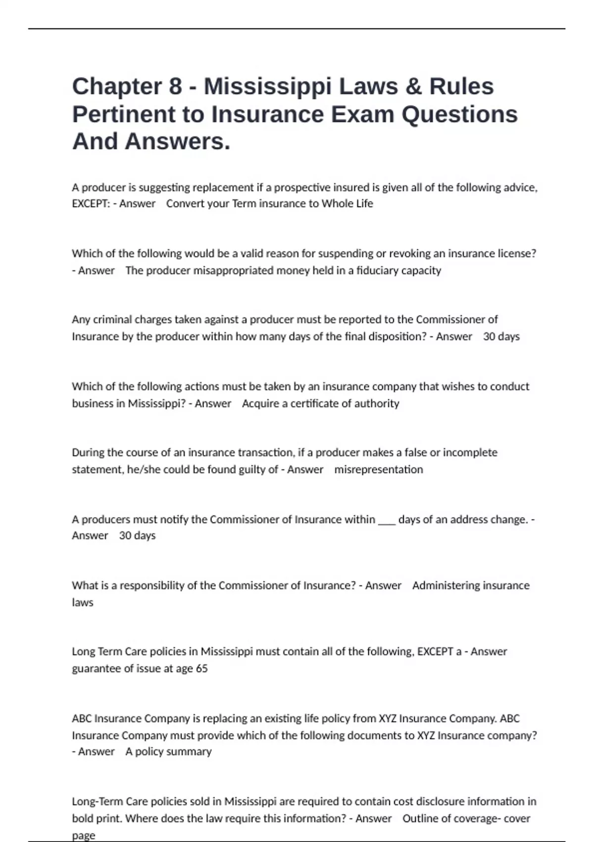 Mississippi Laws and Rules ( Questions And All Correct Answers ...