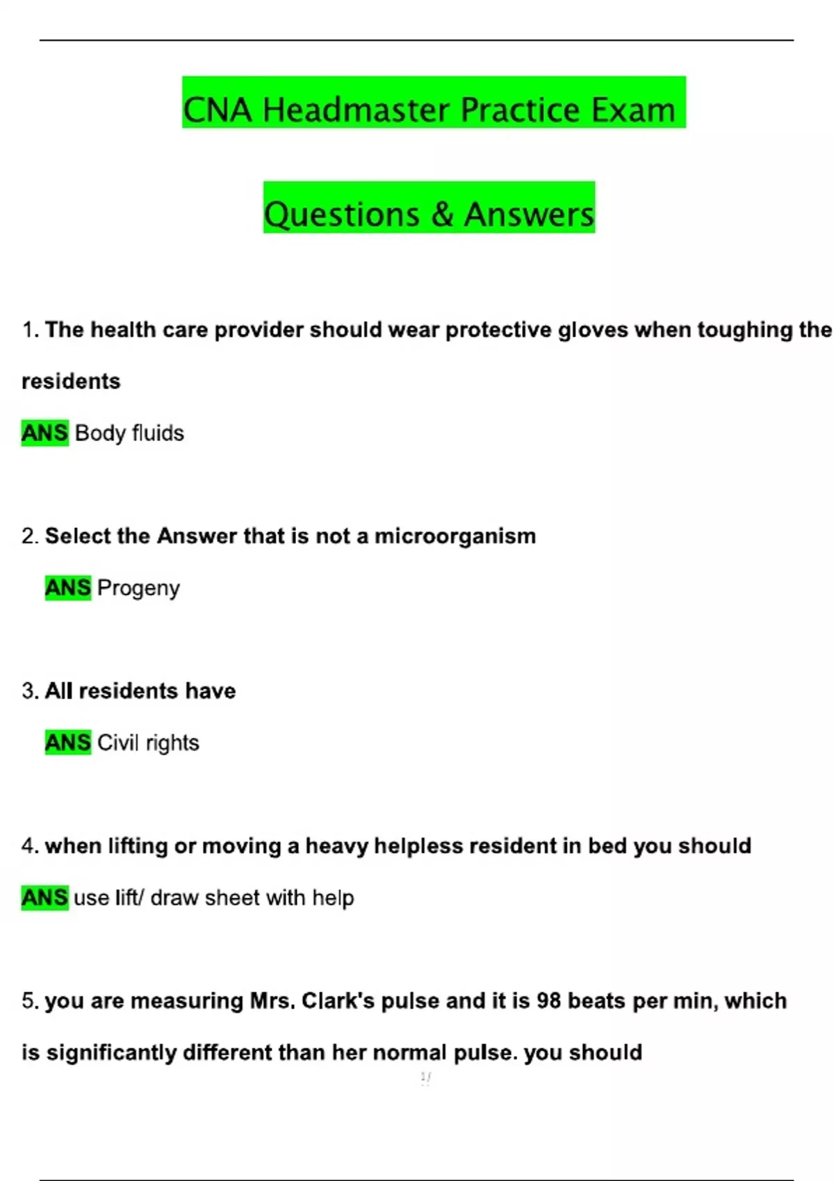 2025 CNA Headmaster Practice Exam Actual Qs & Ans to Pass the Exam, 100 ...