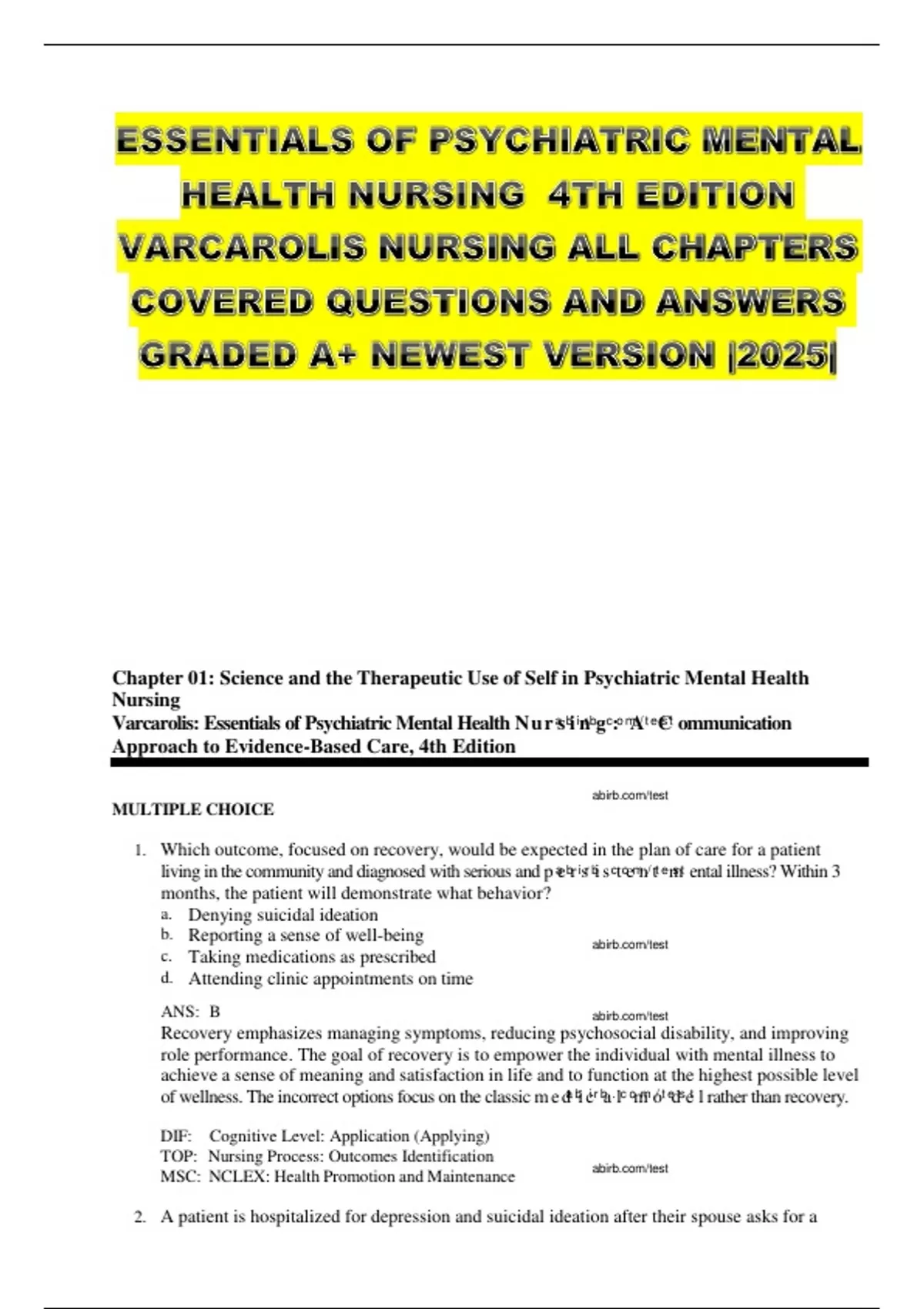 ESSENTIALS OF PSYCHIATRIC MENTAL HEALTH NURSING 4TH EDITION VARCAROLIS ...
