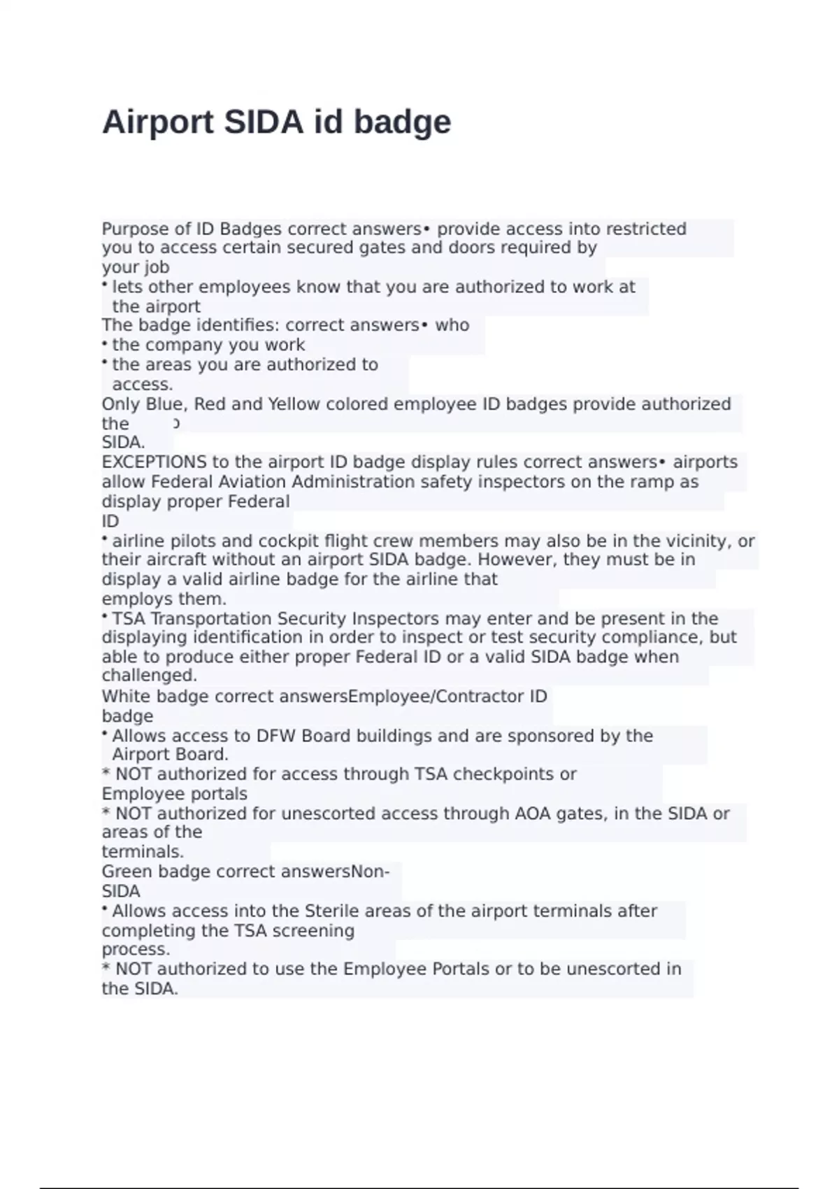 Airport SIDA id badge exam with 100% correct answers 2025 - Airport ...