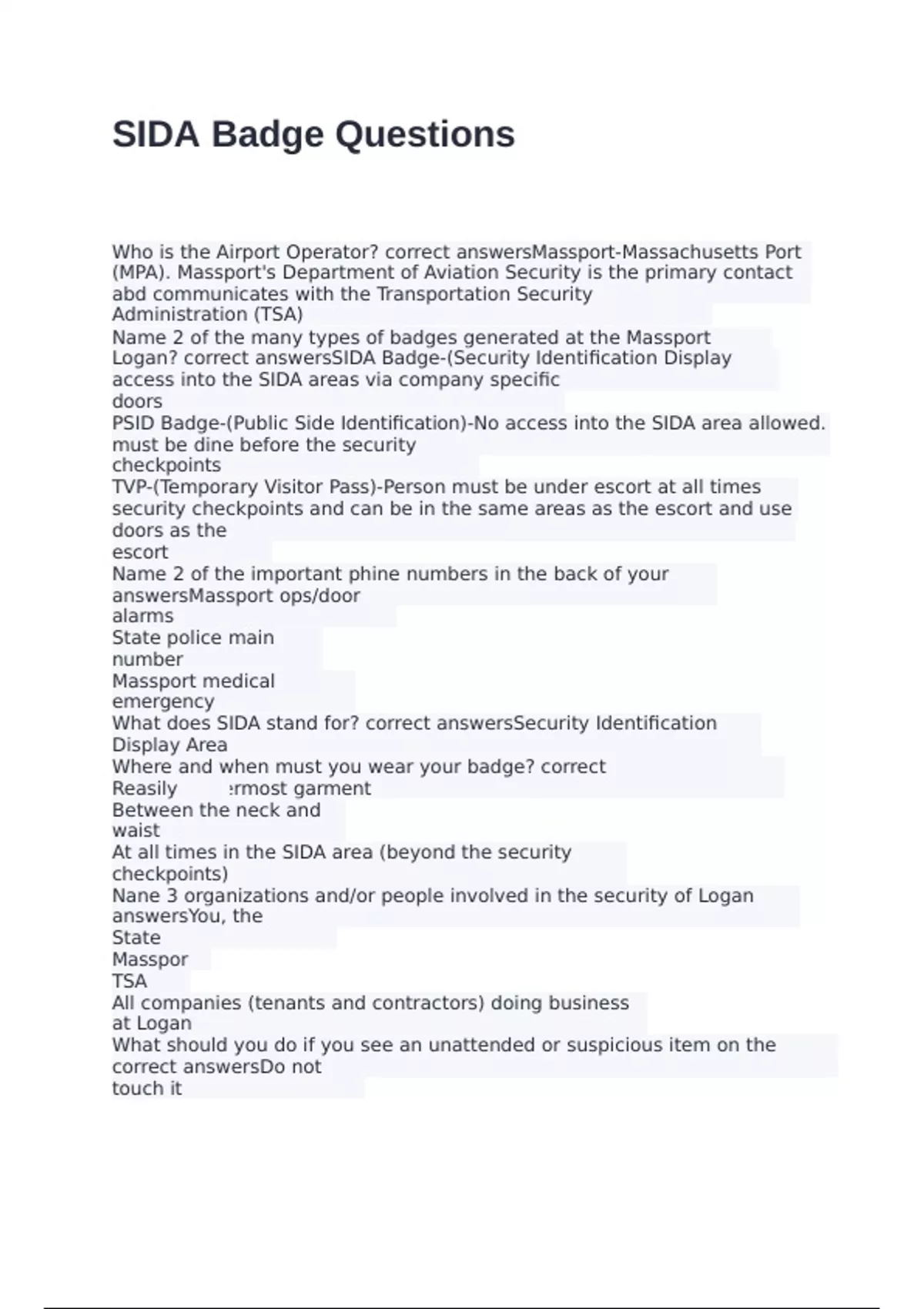 SIDA Badge Questions exam with 100% correct answers 2025 - SIDA Badge ...