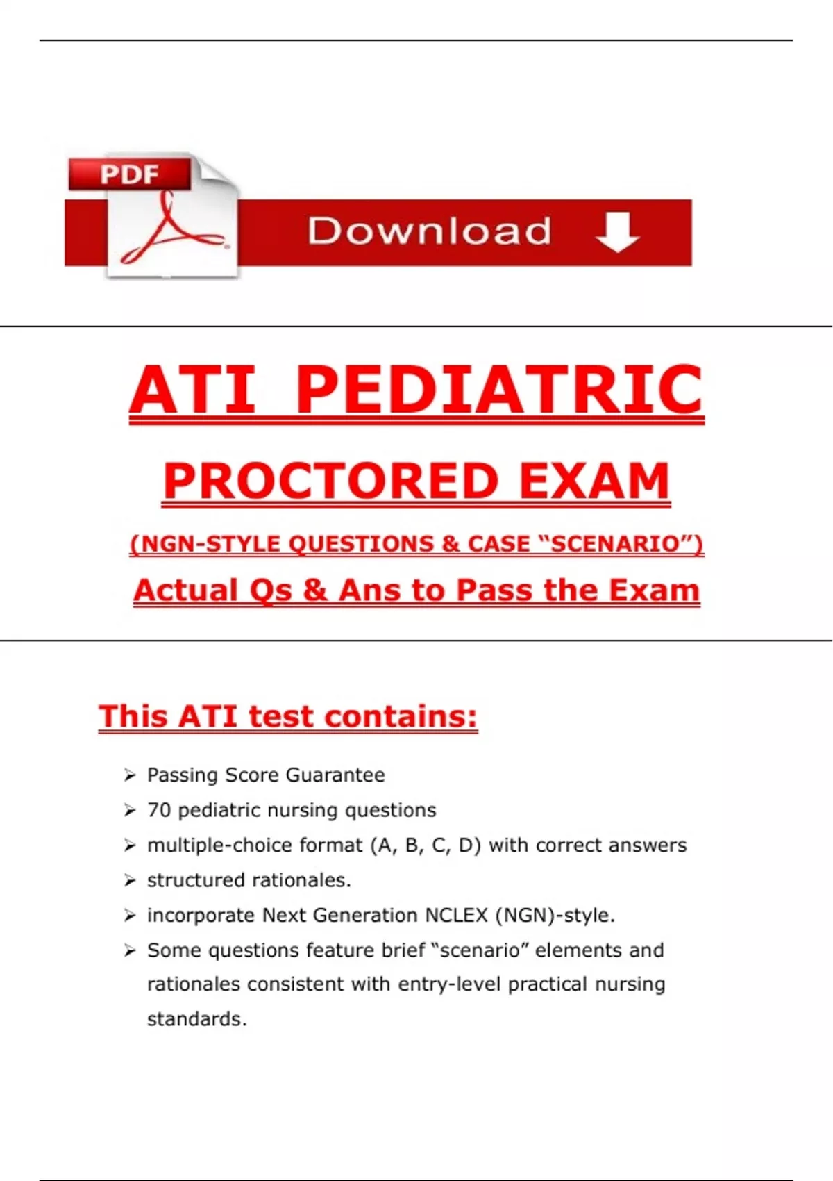 “2023/2024 Pediatrics ATI Exam – NGN-Style Questions & Case Scenarios ...