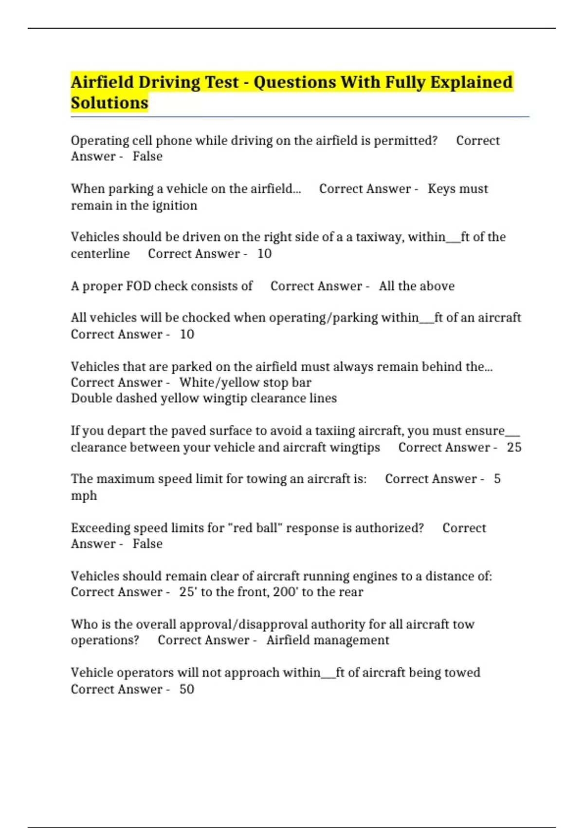 Airfield Driving Test - Questions With Fully Explained Solutions ...