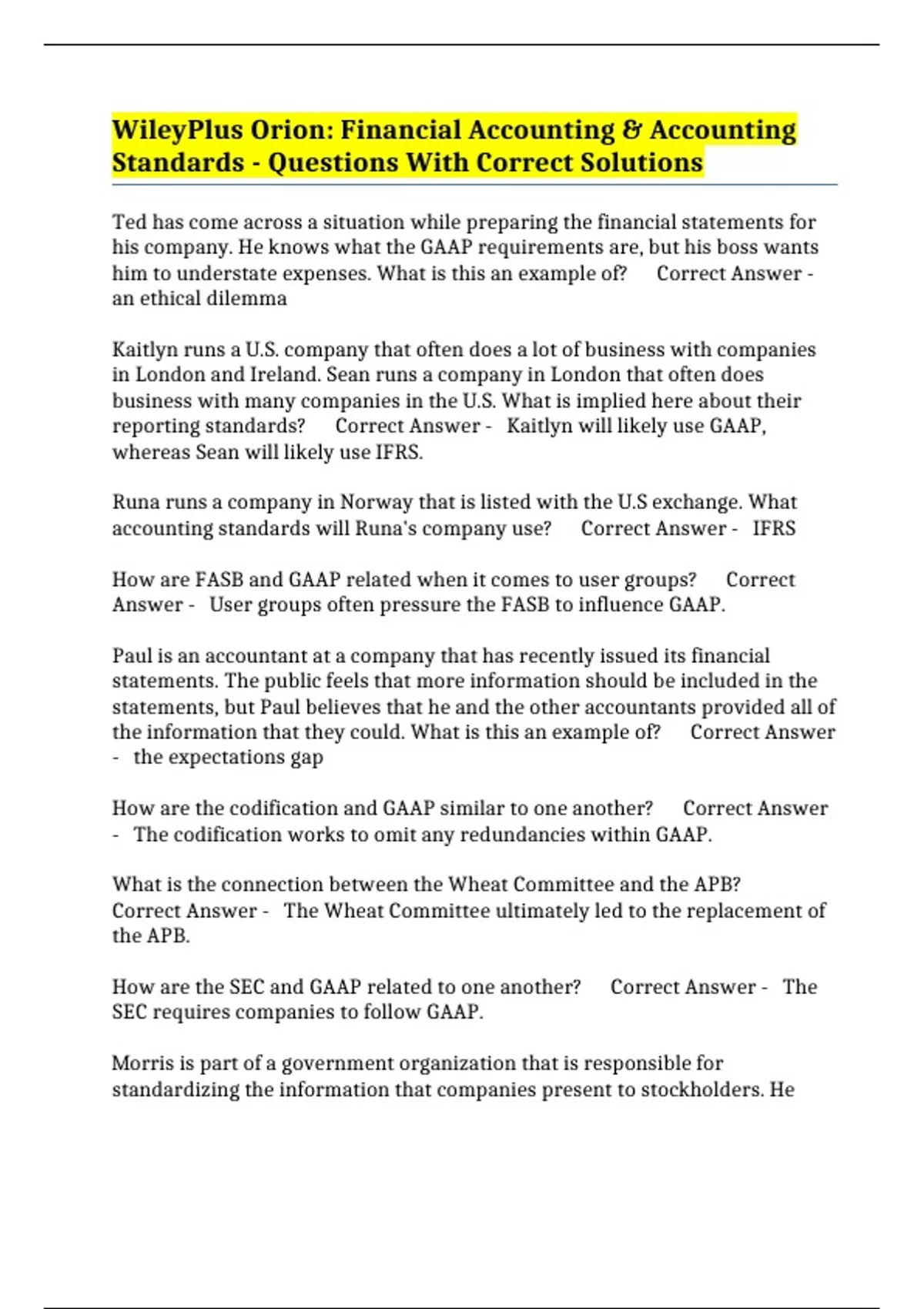 WileyPlus Orion: Financial Accounting & Accounting Standards ...