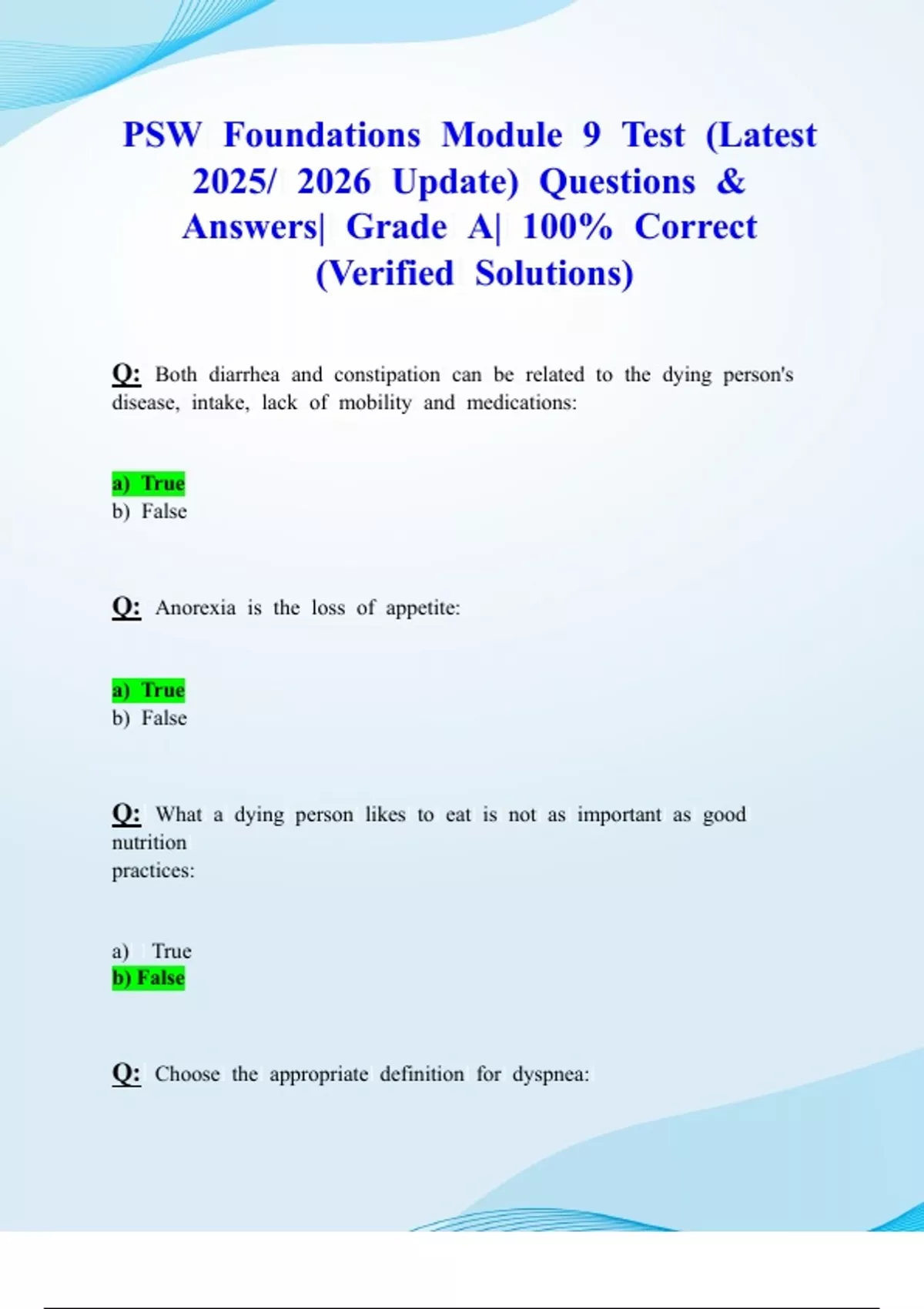PSW Foundations Module 9 Test (Latest 2025/ 2026 Update) Questions ...