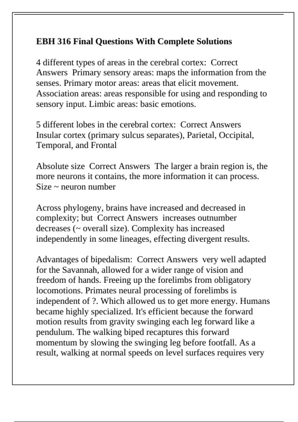 EBH 316 Final Questions With Complete Solutions - EBH 316 - Stuvia US