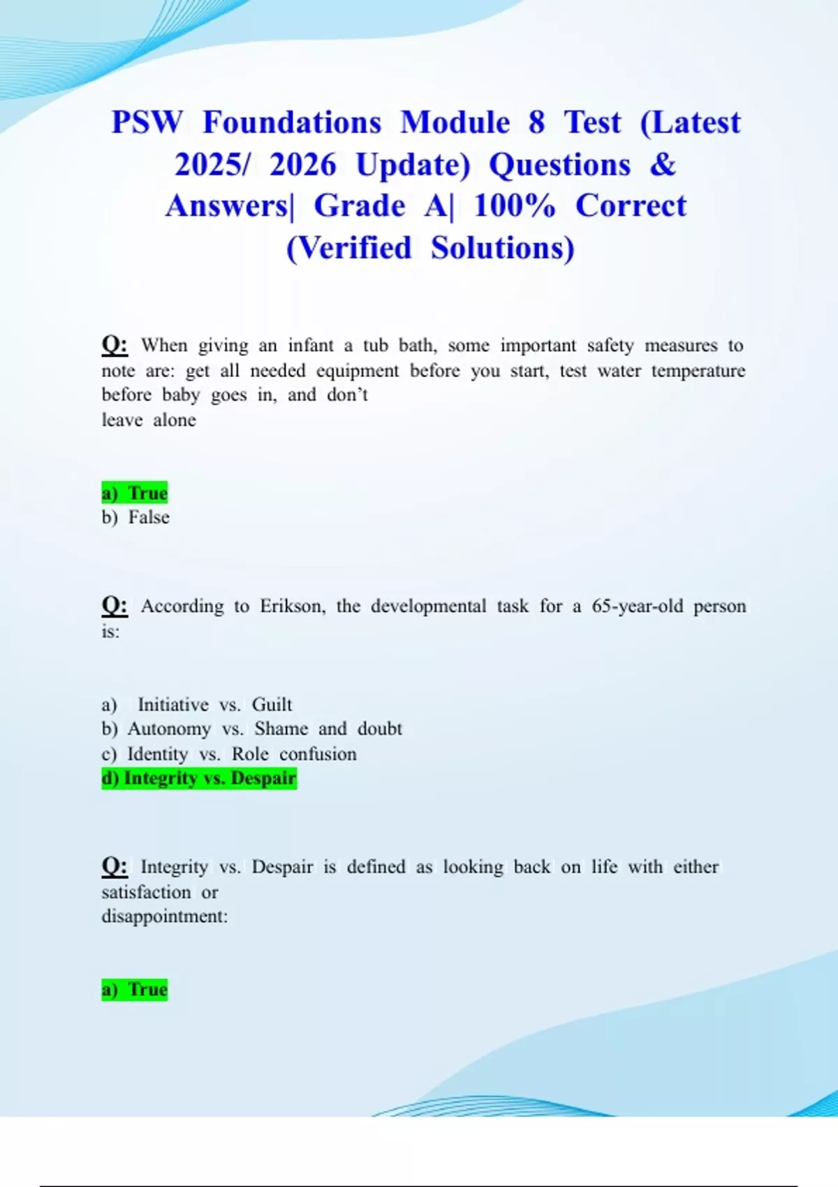 PSW Foundations Module 8 Test (Latest 2025/ 2026 Update) Questions ...