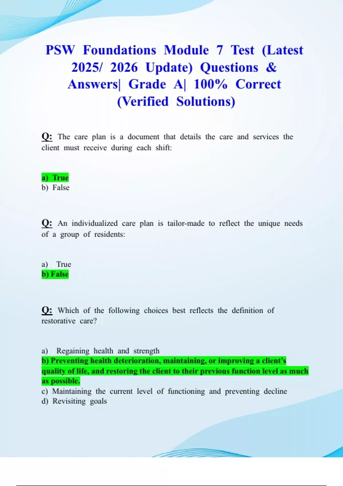 PSW Foundations Module 7 Test (Latest 2025/ 2026 Update) Questions ...