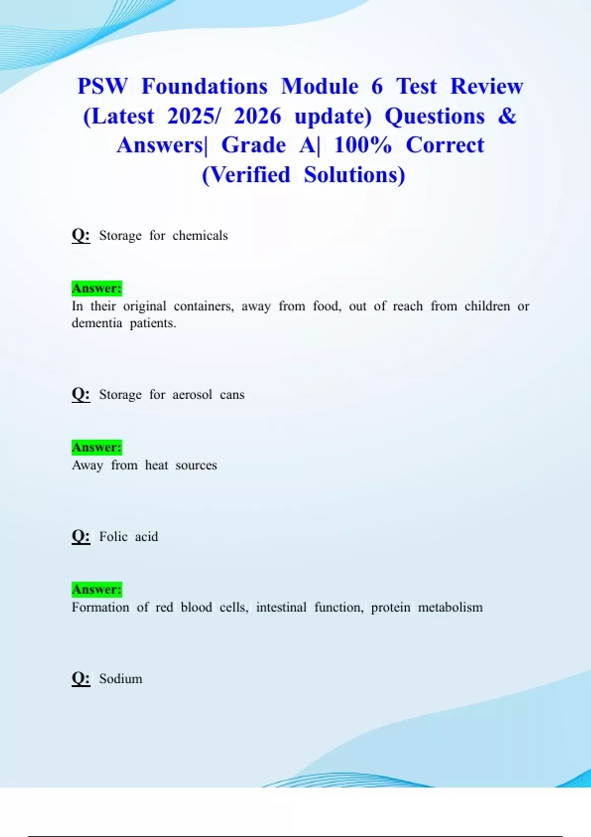 PSW Foundations Module 6 Test Review (Latest 2025/ 2026 Update ...