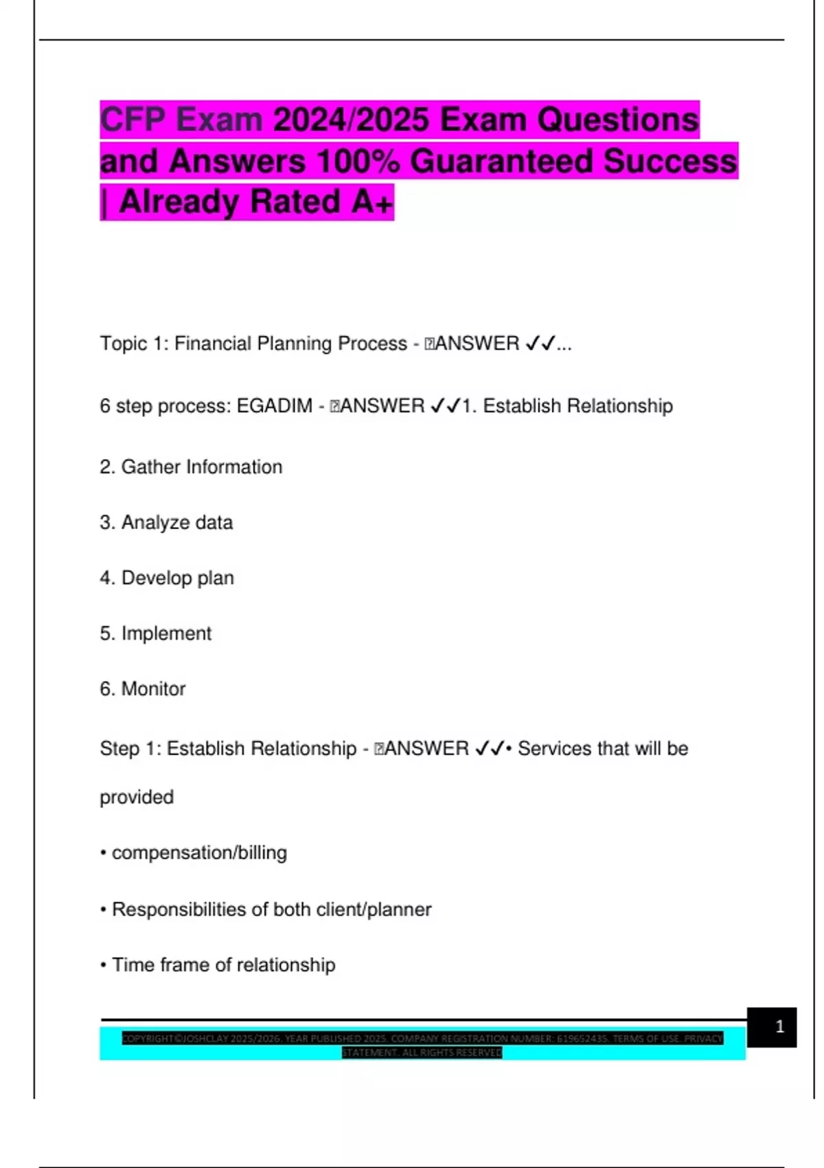 CFP Exam 2024/2025 Exam Questions and Answers 100% Guaranteed Success | Already Rated A+ - CFP ...