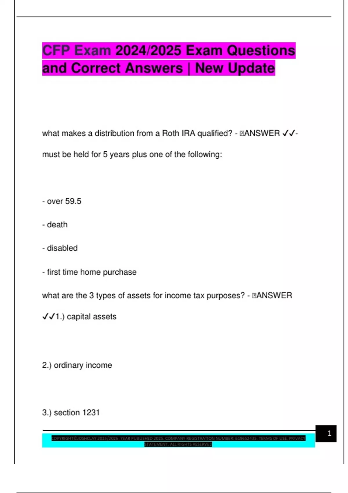 CFP Exam 2024/2025 Exam Questions and Correct Answers | New Update ...