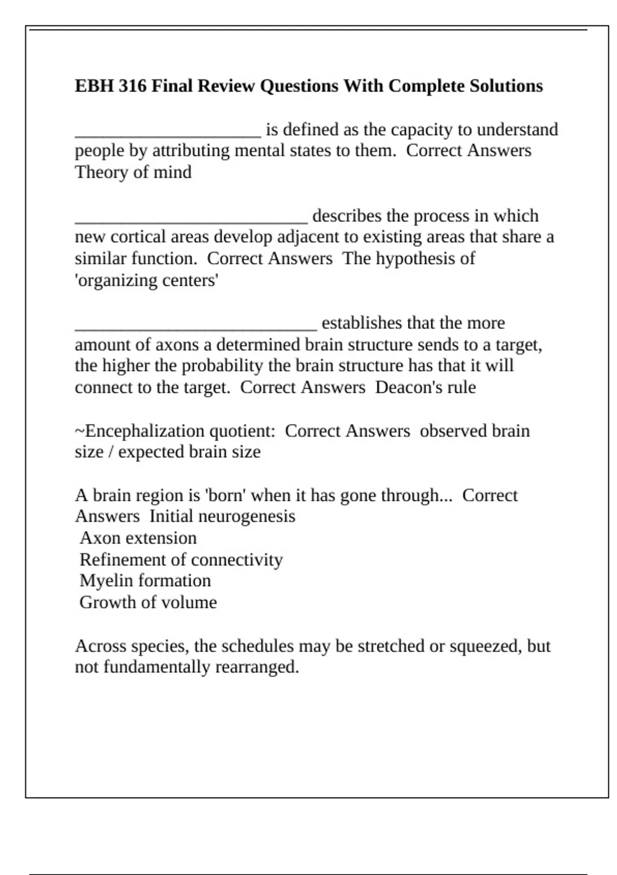 EBH 316 Final Review Questions With Complete Solutions - EBH 316 - Stuvia US