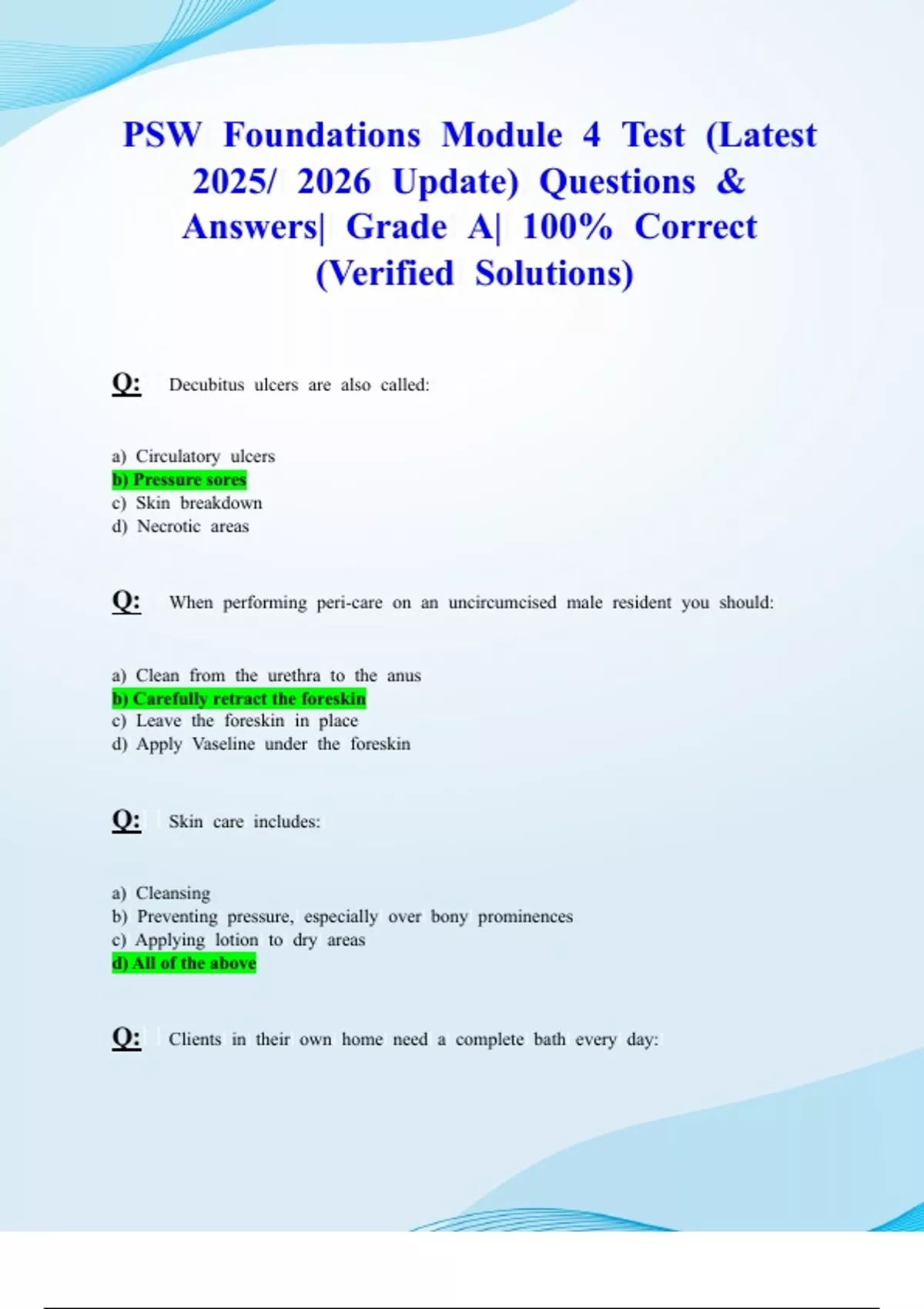 PSW Foundations Module 4 Test (Latest 2025/ 2026 Update) Questions ...