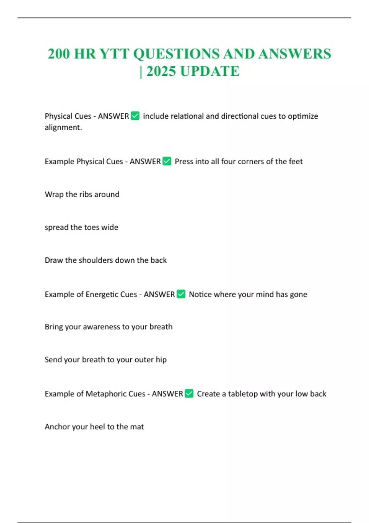 200 HR YTT QUESTIONS AND ANSWERS | 2025 UPDATE - Yoga teacher training - Stuvia US