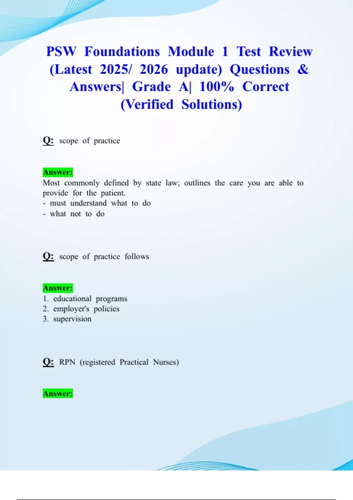 PSW Foundations Module 1 Test Review (Latest 2025/ 2026 update ...