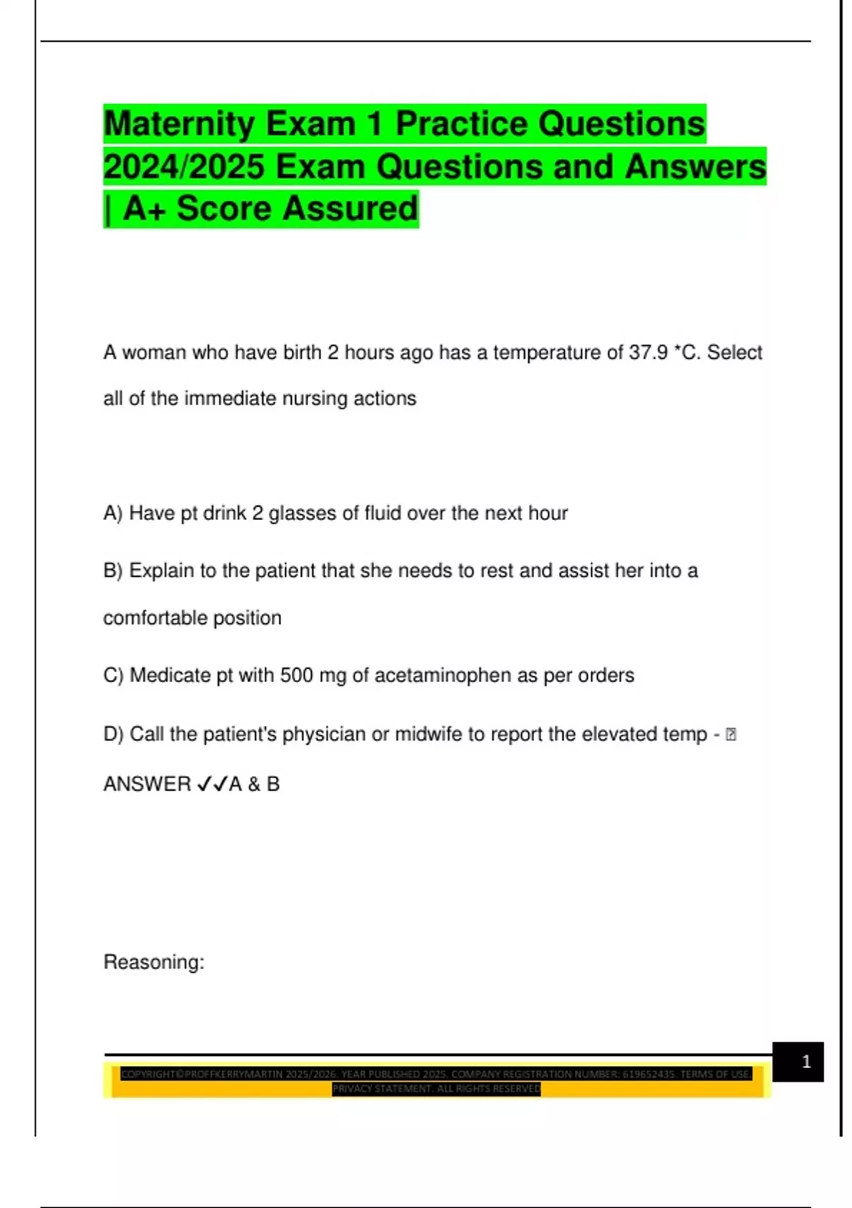 Maternity Exam 1 Practice Questions 2024/2025 Exam Questions and ...