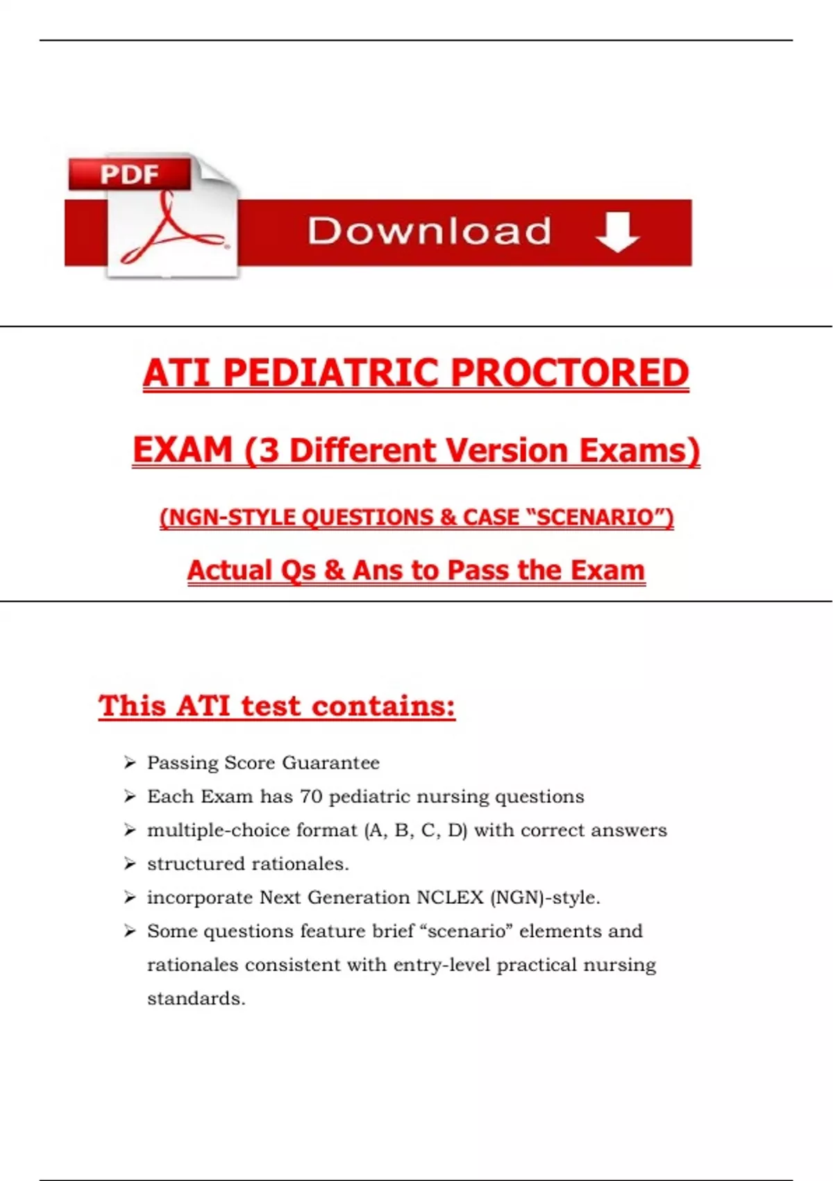 "How To Pass ATI Pediatrics Exam with (3 Set Exams) Breakdown Qs and ...
