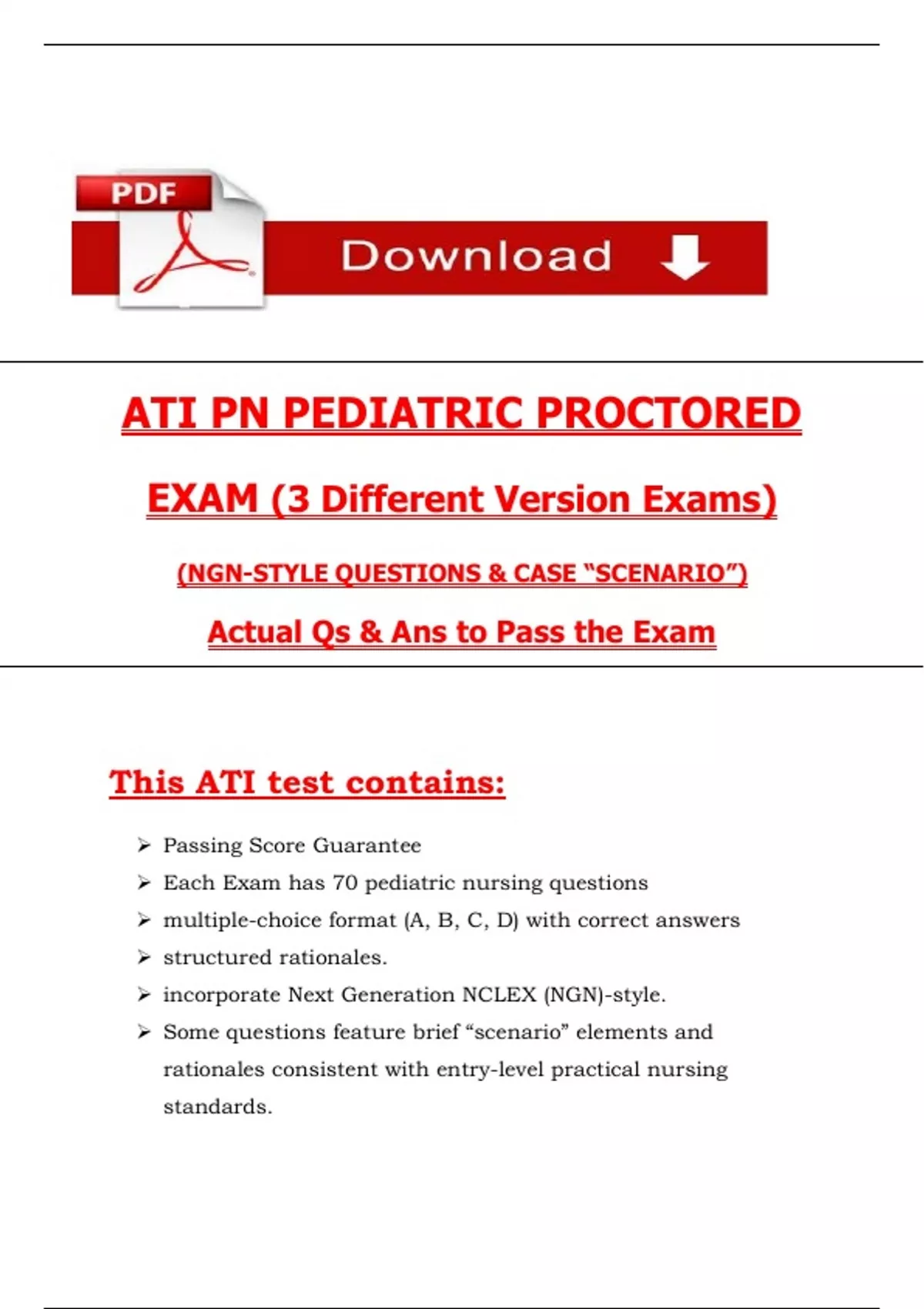 Pass Your 2025 ATI PN Pediatrics Exam with (3 Set Exams) Breakdown Qs ...