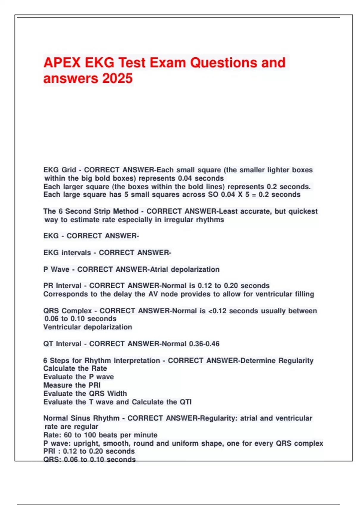 APEX EKG Test Exam Questions and answers 2025. - Apex - Stuvia US