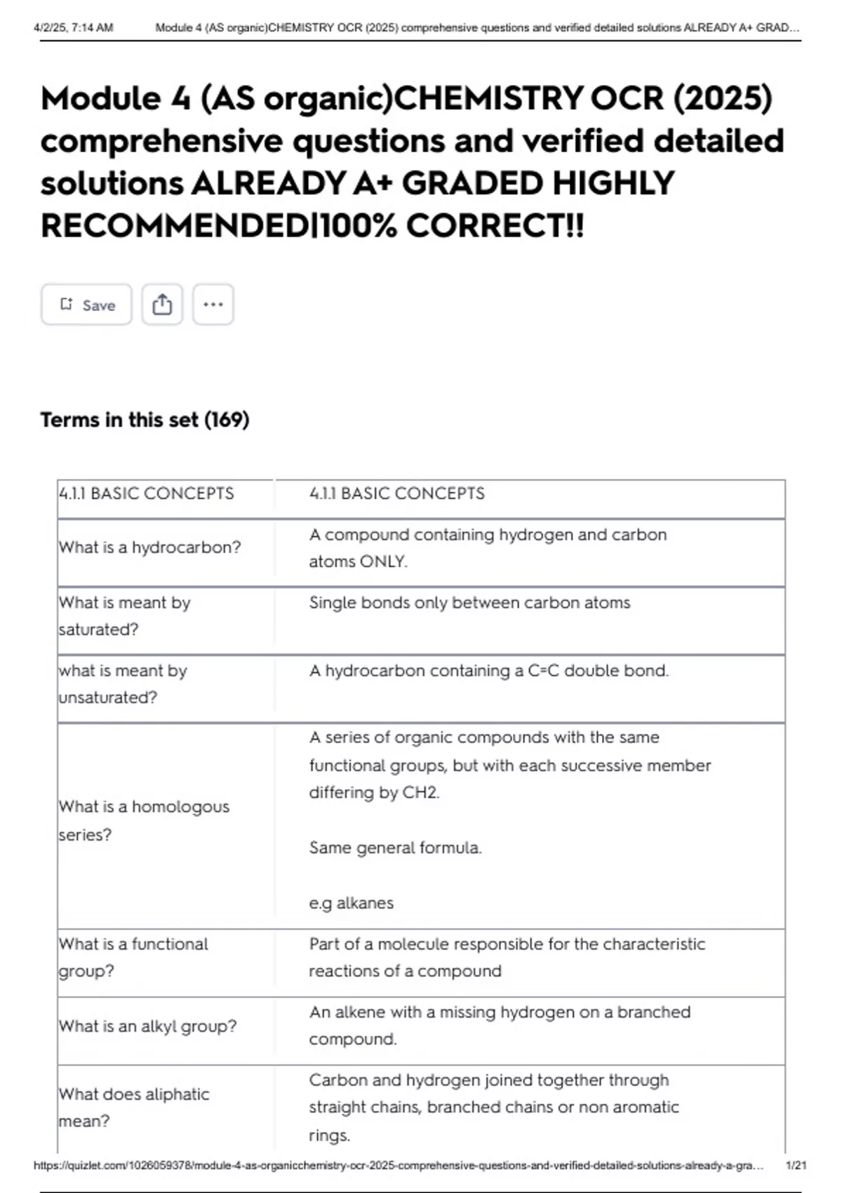 Module 4 (AS organic)CHEMISTRY OCR (2025) comprehensive questions and verified detailed ...