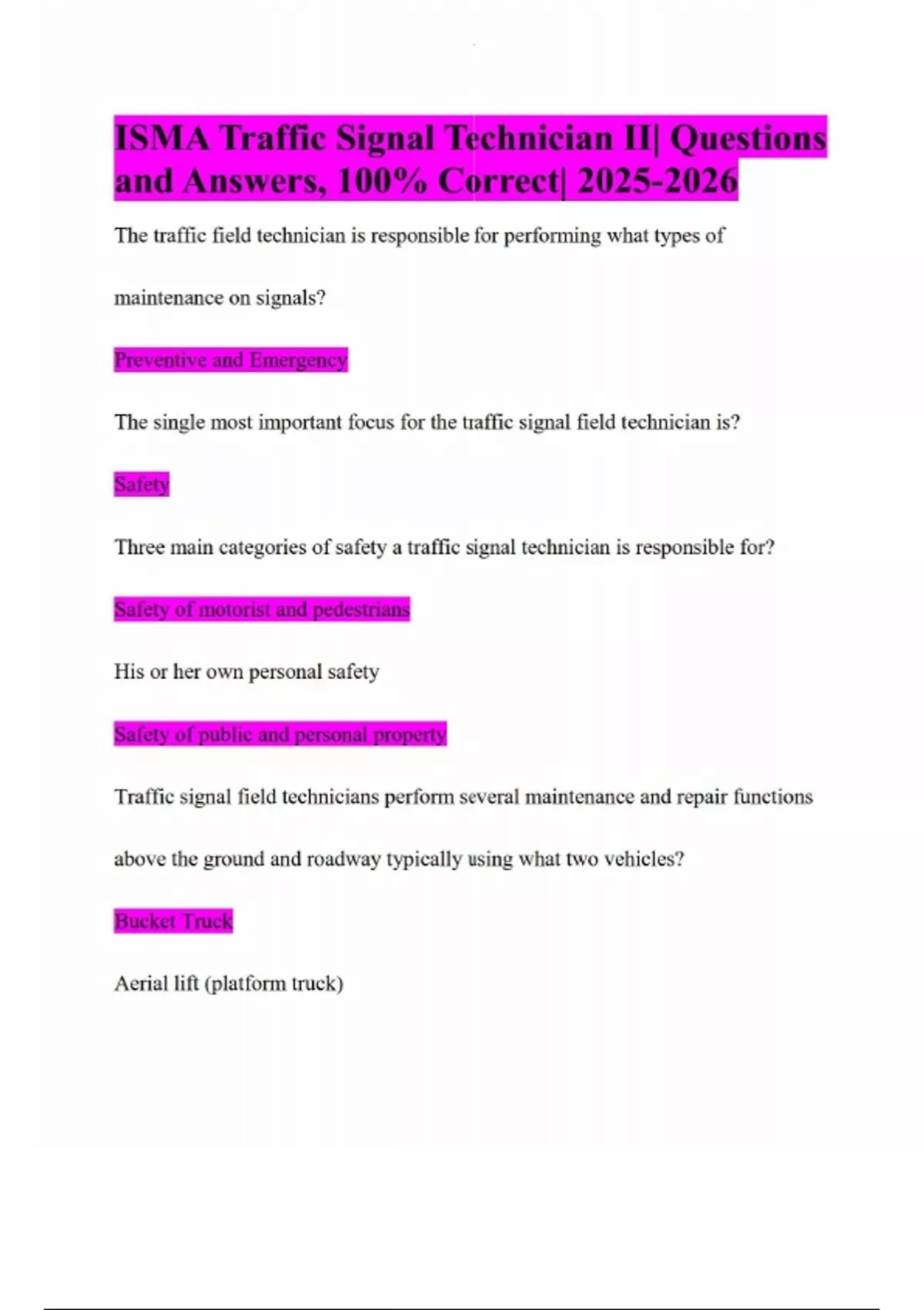 ISMA Traffic Signal Technician II| Questions and Answers, 100% Correct ...
