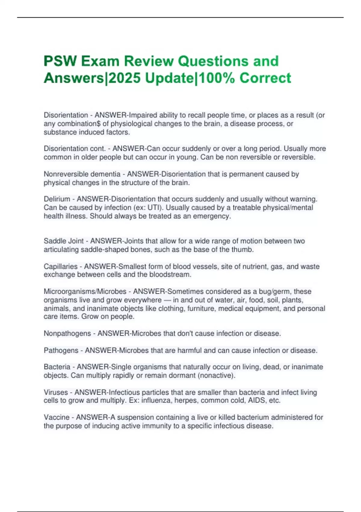 PSW Exam Review Questions and Answers|2025 Update|100% Correct - PSW ...