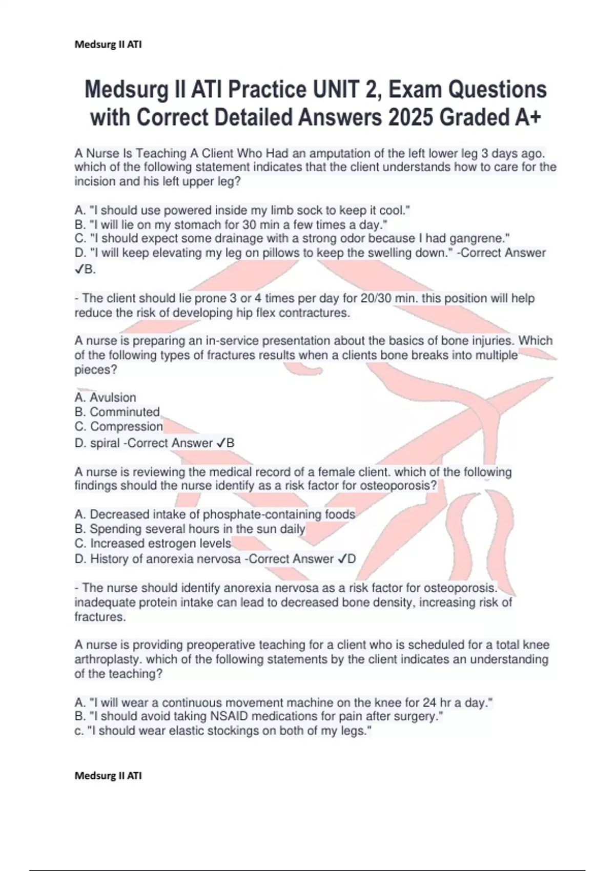 Medsurg II ATI Practice UNIT 2, Exam Questions with Correct Detailed ...